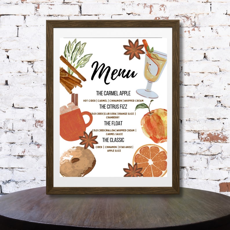 Editable Hot Apple Cider Bar Apple Cider Station Sign Menu Labels Baby ...