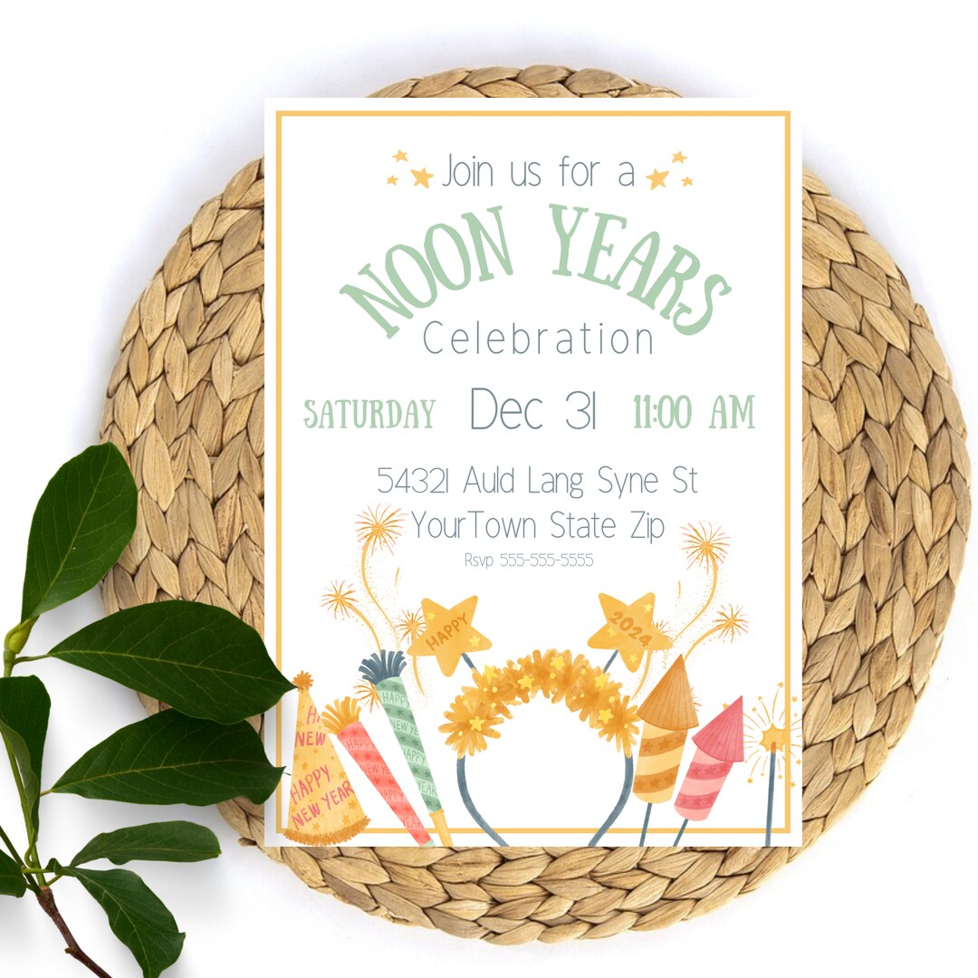 Editable Noon Years Kids Invite Party New Year’s Eve Digital Invitation ...