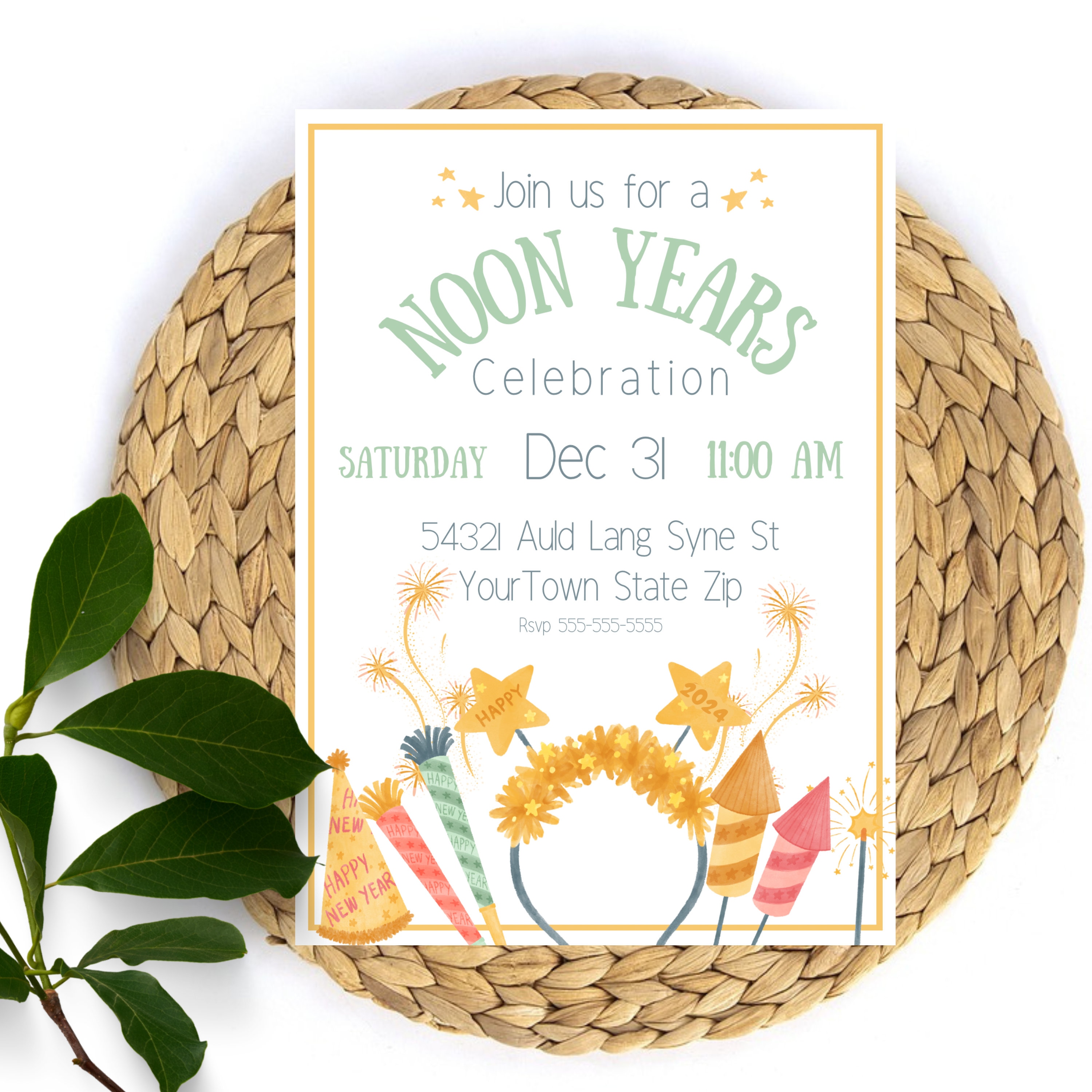Editable Noon Years Kids Invite Party New Year’s Eve Digital Invitation ...