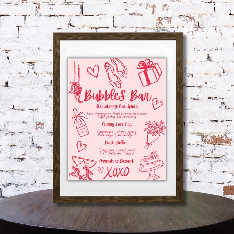 Editable Bubble Bar Drink Menu Sign Bow Galentine's Dinner Party ...