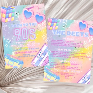 Printable 90s Theme Bachelorette Invite Pastel Invitation Bach to the ...