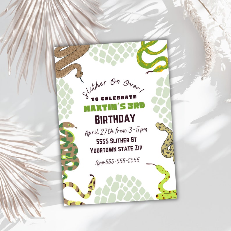 Editable Snake Theme Invite Reptile Theme Party Boys Birthday ...
