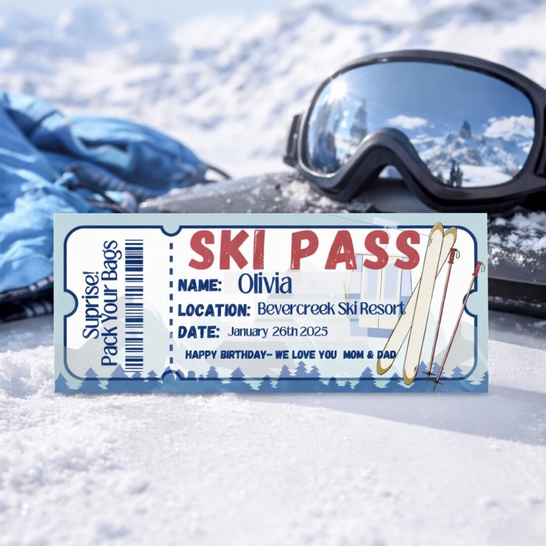 Editable Ski Pass Template, Suprise Skiing Trip Boarding Pass ...