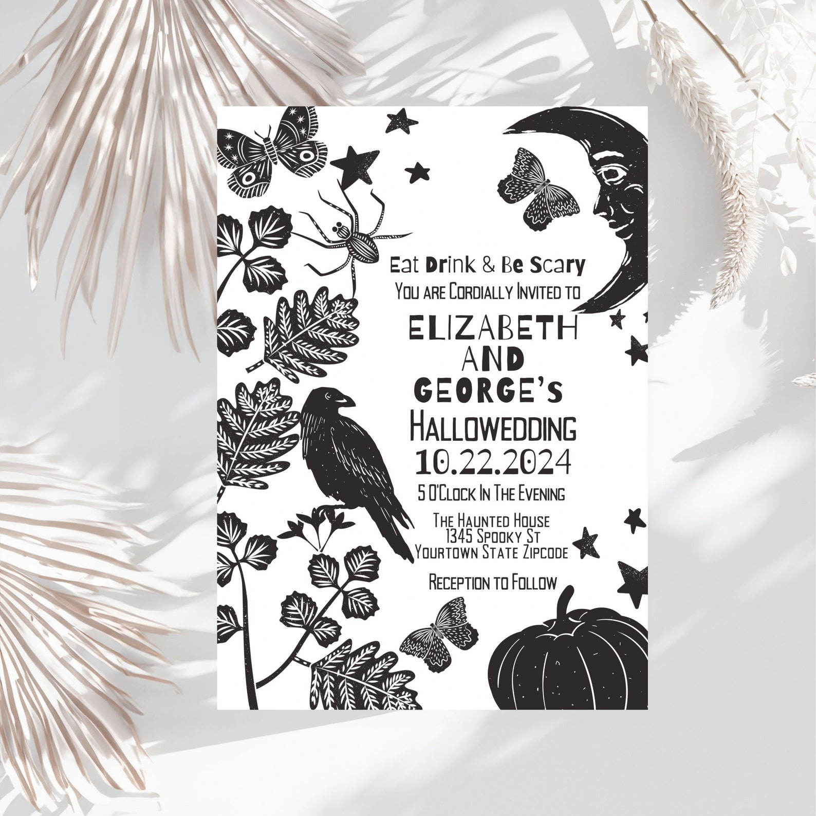 Editable Folk Halloween Wedding Rsvp Invite Hallowedding October Gothic ...