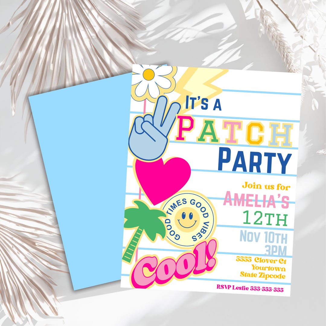 Editable Patch Party 90s Party Invitation Patches Themed Printable ...