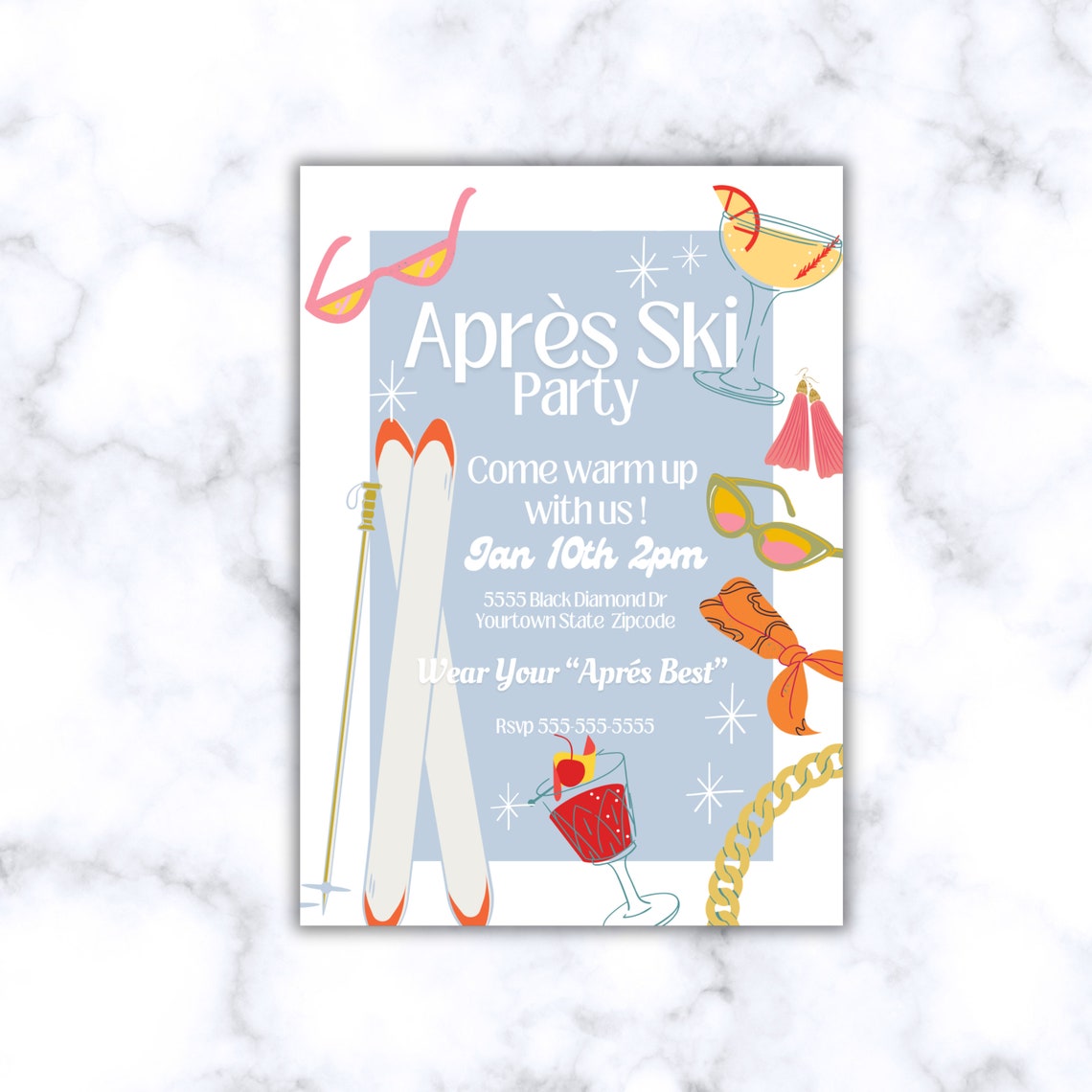 Editable Apres Ski Party Birthday Invite . 70s Retro Ski Party, Cabin ...