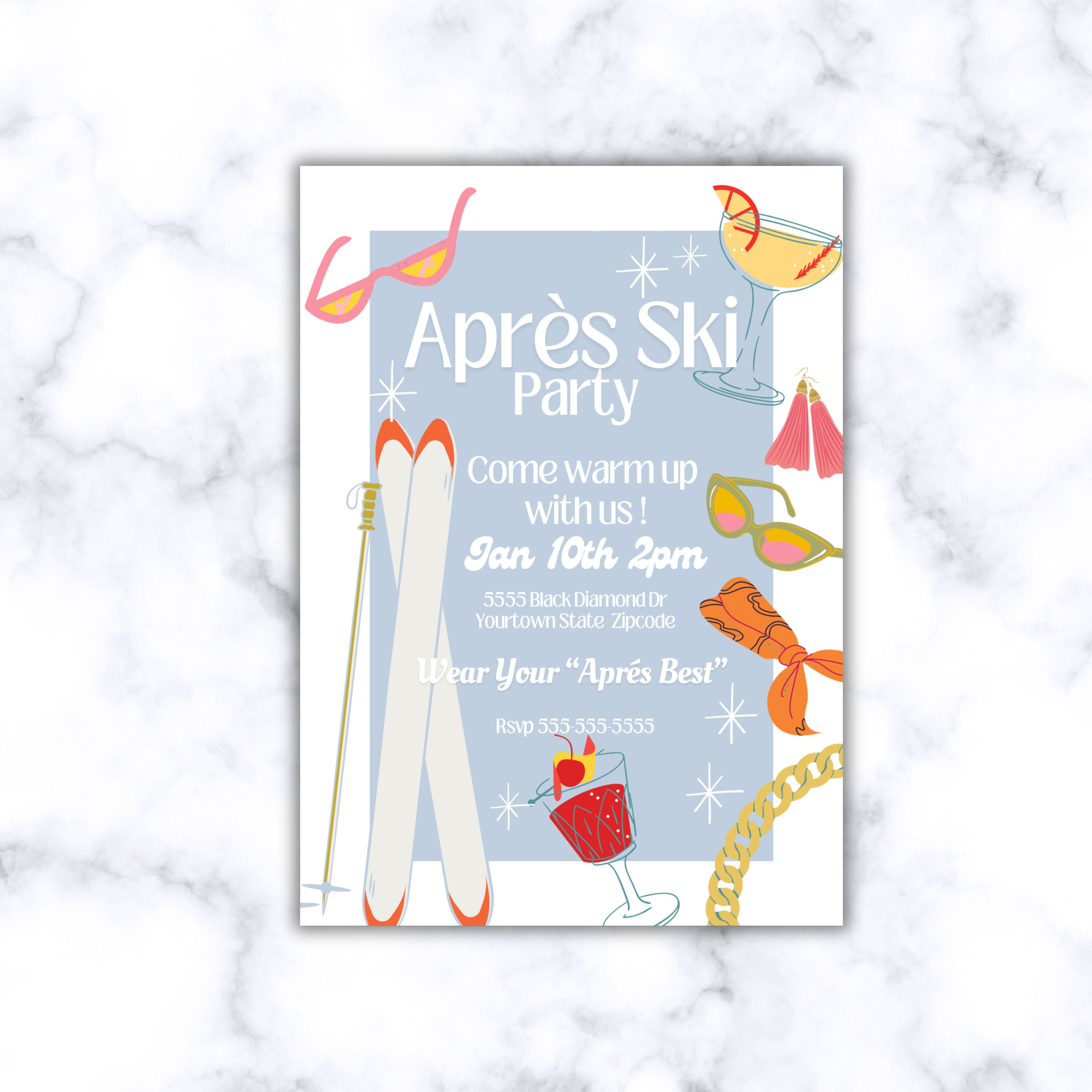 Editable Apres Ski Party Birthday Invite . 70s Retro Ski Party, Cabin ...