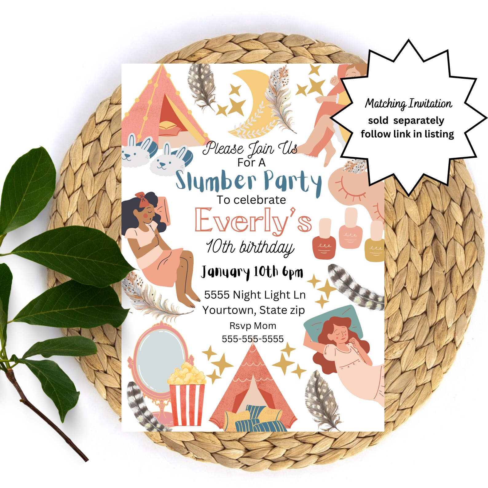 Boho Sleepover Party Printables – Tent Slumber Party Decor (editable ...