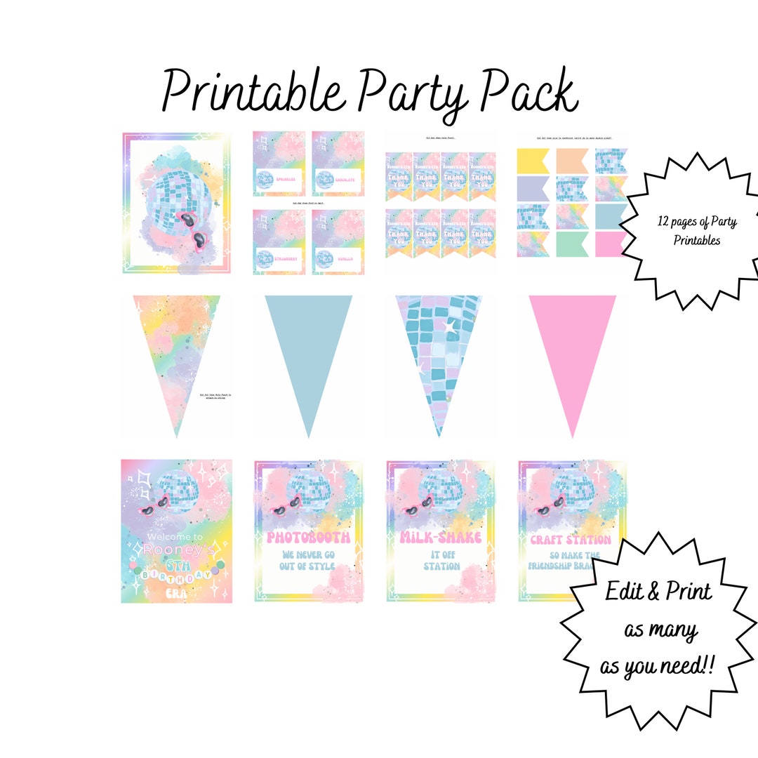 Editable Birthday Era Party Set , Disco Ball Party Decor Dance Party ...