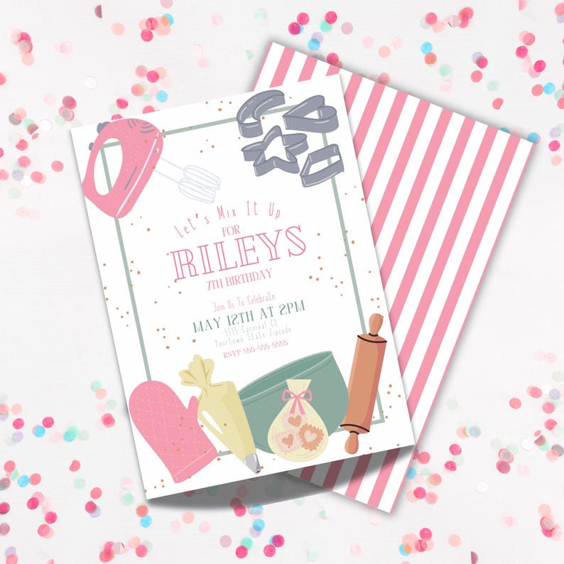 Editable Baking Themed Party Invite Mix It up Party Cake Decorating ...