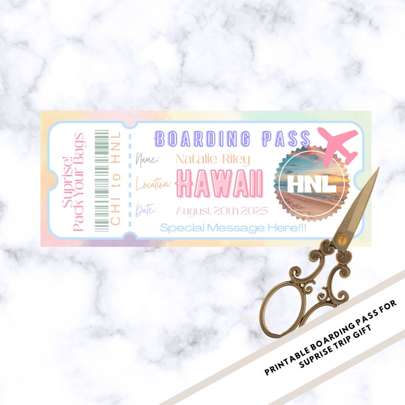 Editable Hawaii Boarding Pass Template, Surprise Vacation Gift (canva ...