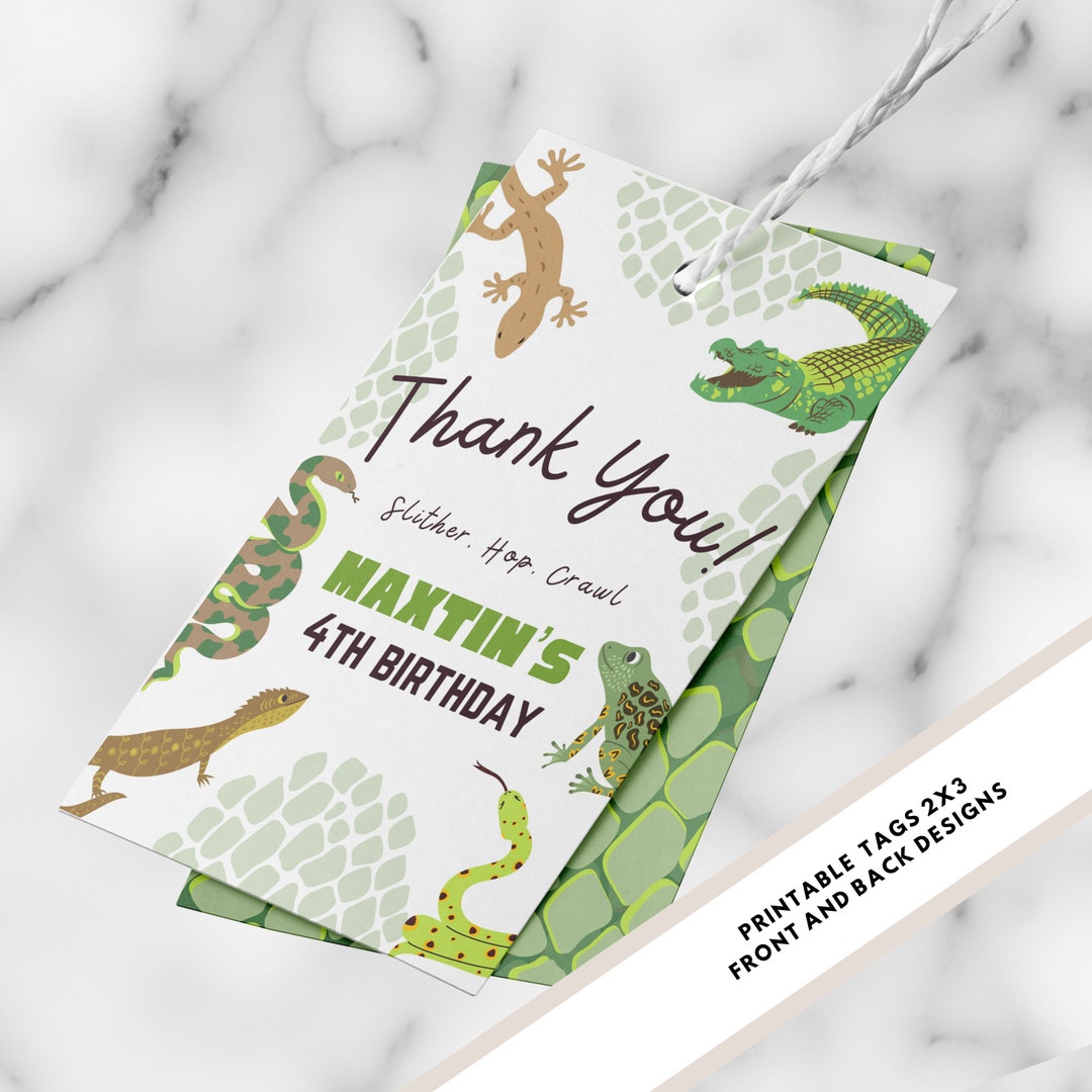 Editable Reptile Theme Thank You Tags , Slither on Over Reptile Gift ...