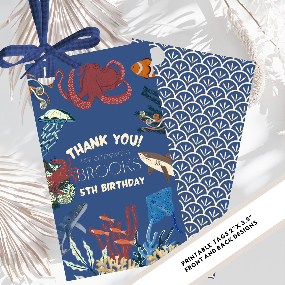 Editable Under the Sea Theme Thank You Tags Ocean Creature Fish Gift ...