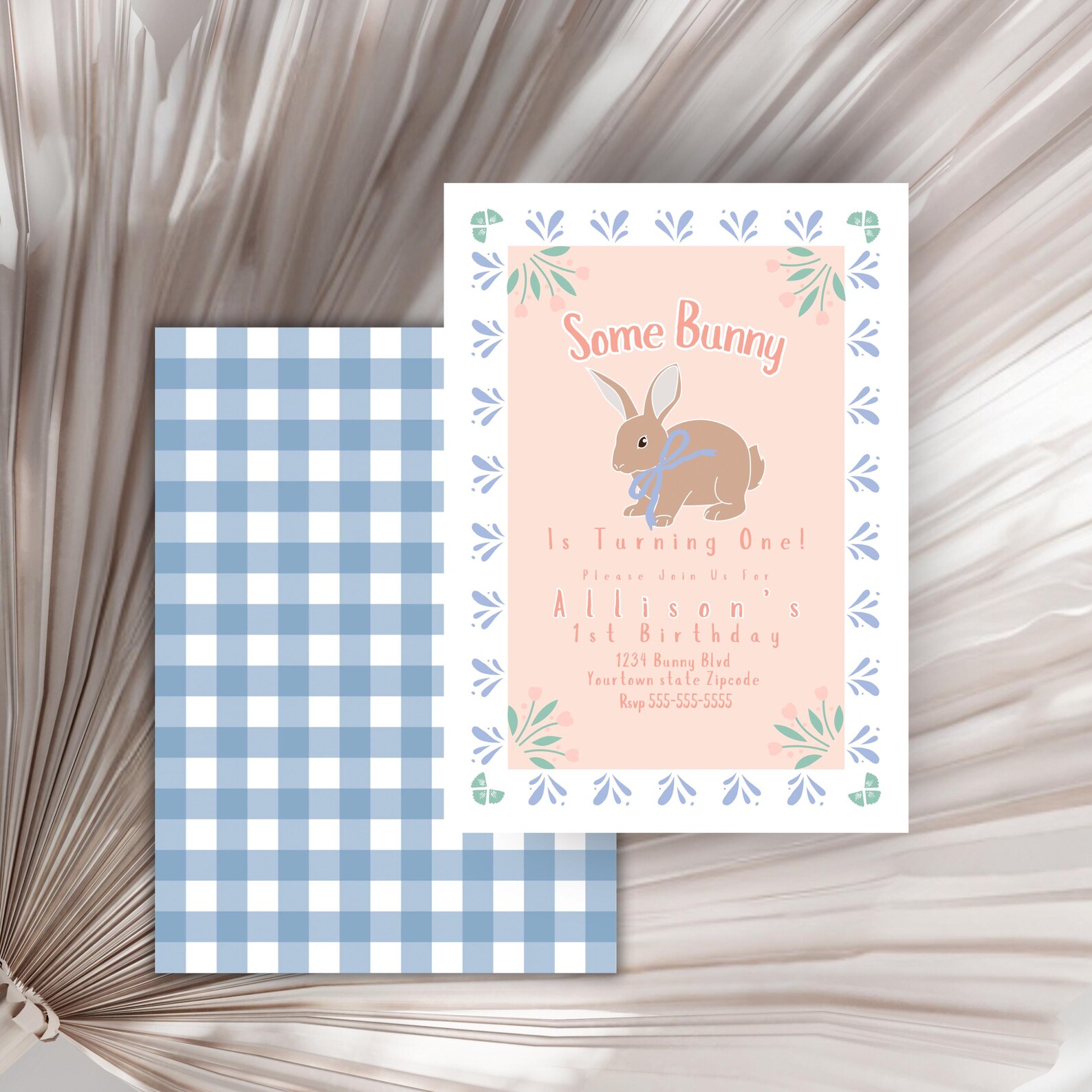 Editable- Some Bunny First Invite Blush Bow Birthday Idea Bunny Invite ...