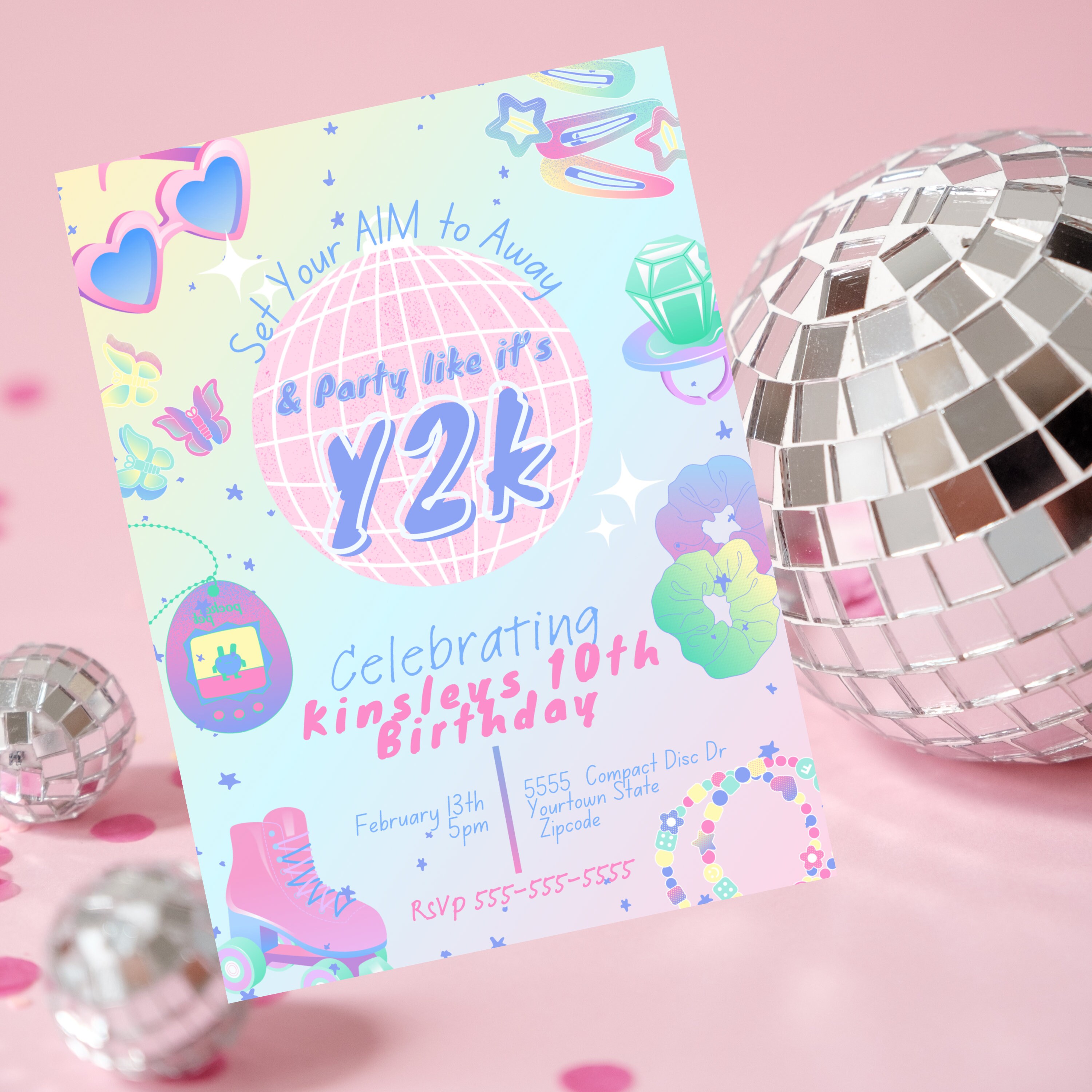 Girls Y2k Theme Invite , Pastel Invitation Back to The, 2000s Party ...