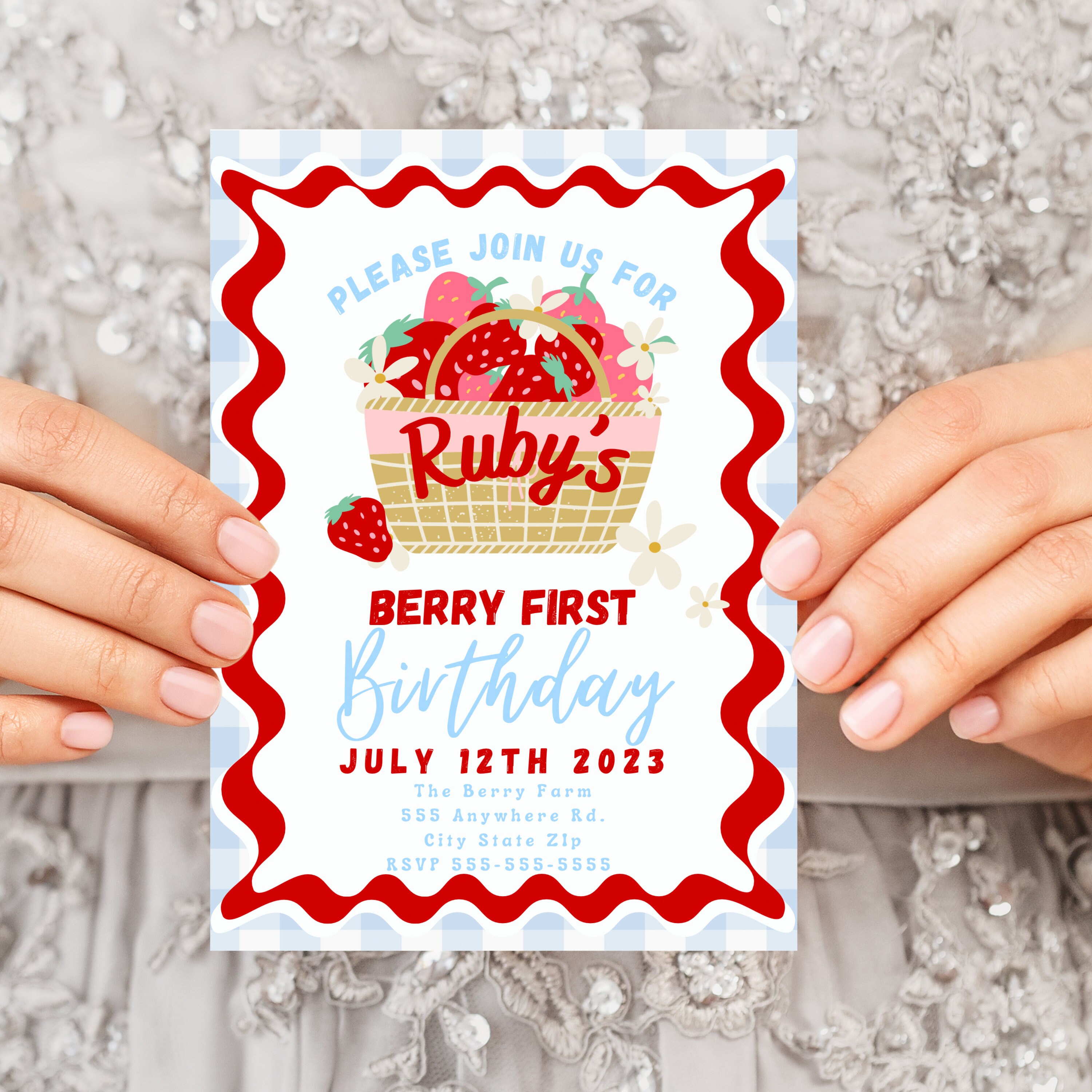 Editable Strawberry Birthday Invitation , Retro Wavy Berry Invitation ...