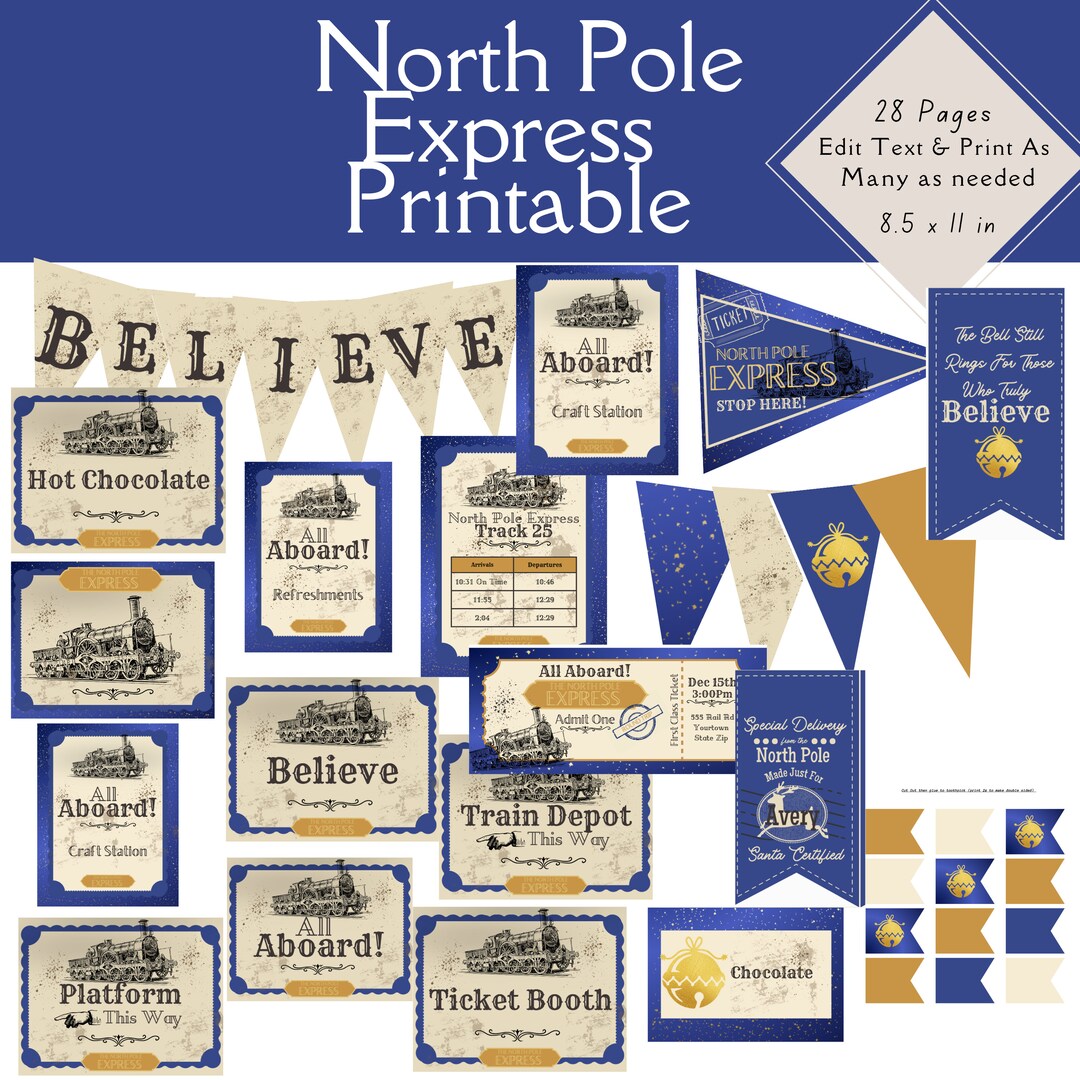 Editable Northpole Express Train Party Printable Magic Santa Polar ...