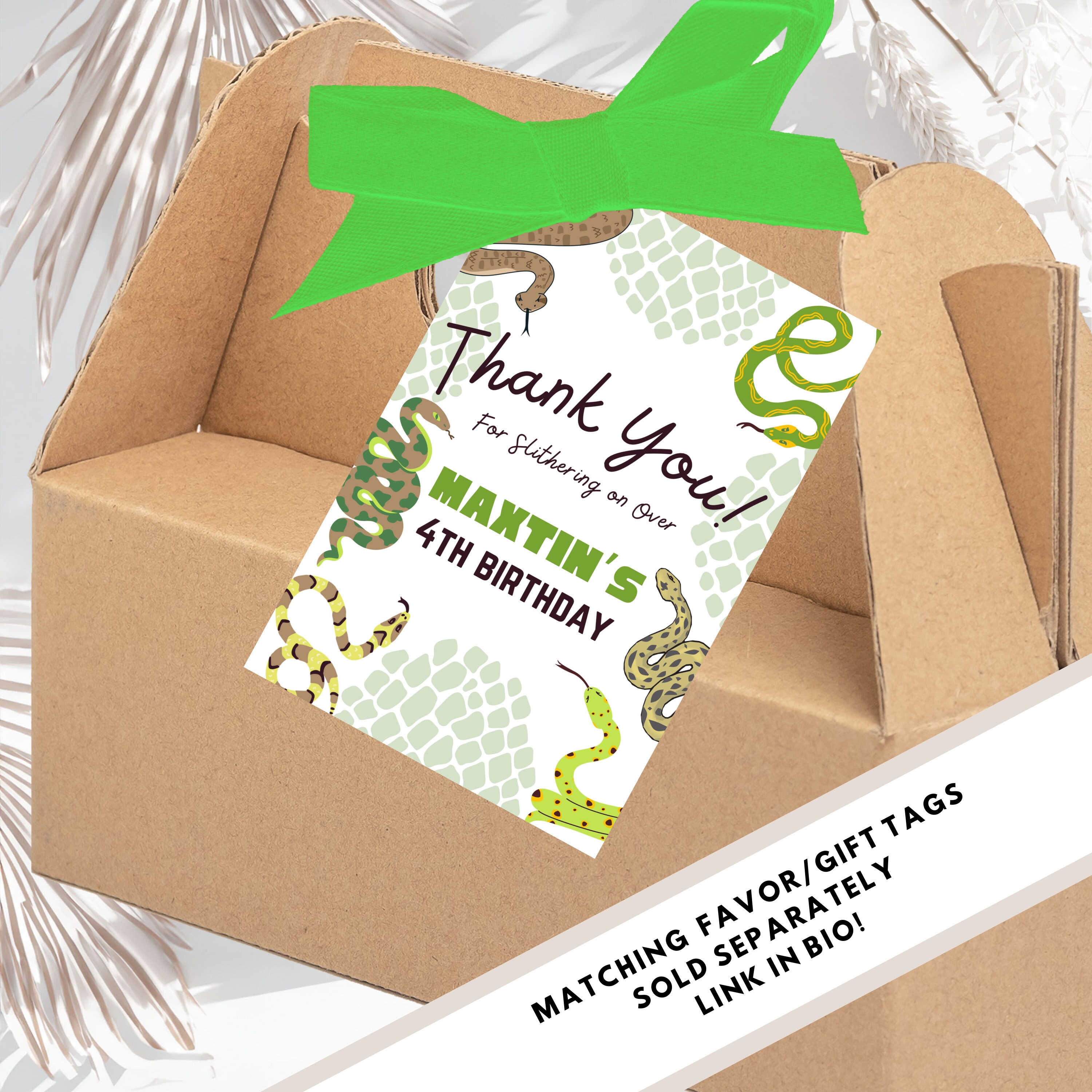 Editable Snake Theme Thank You Tags , Slither on Over Reptile Gift ...