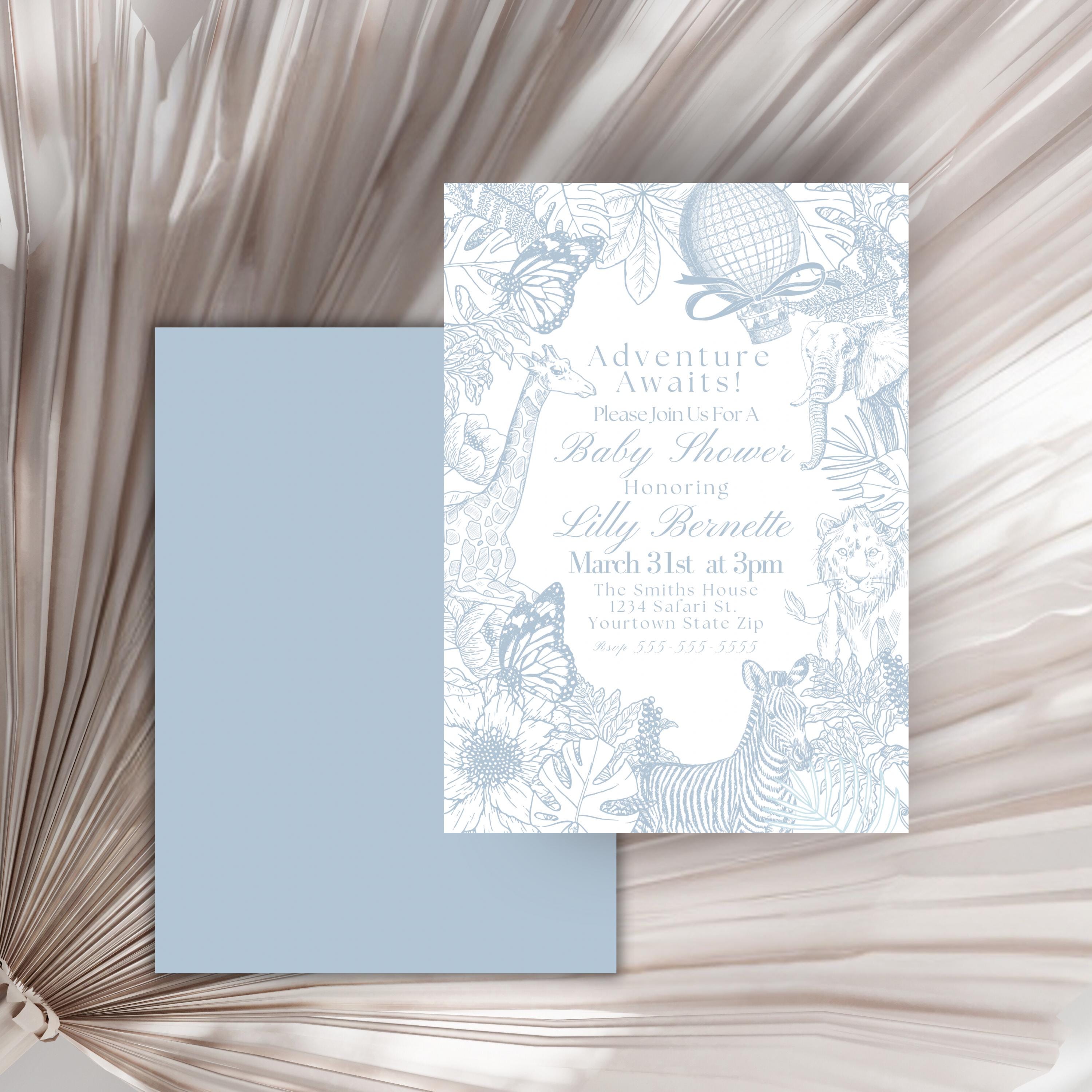 Editable Adventure Awaits Baby Shower Invite Safari Themed Toile Wild ...