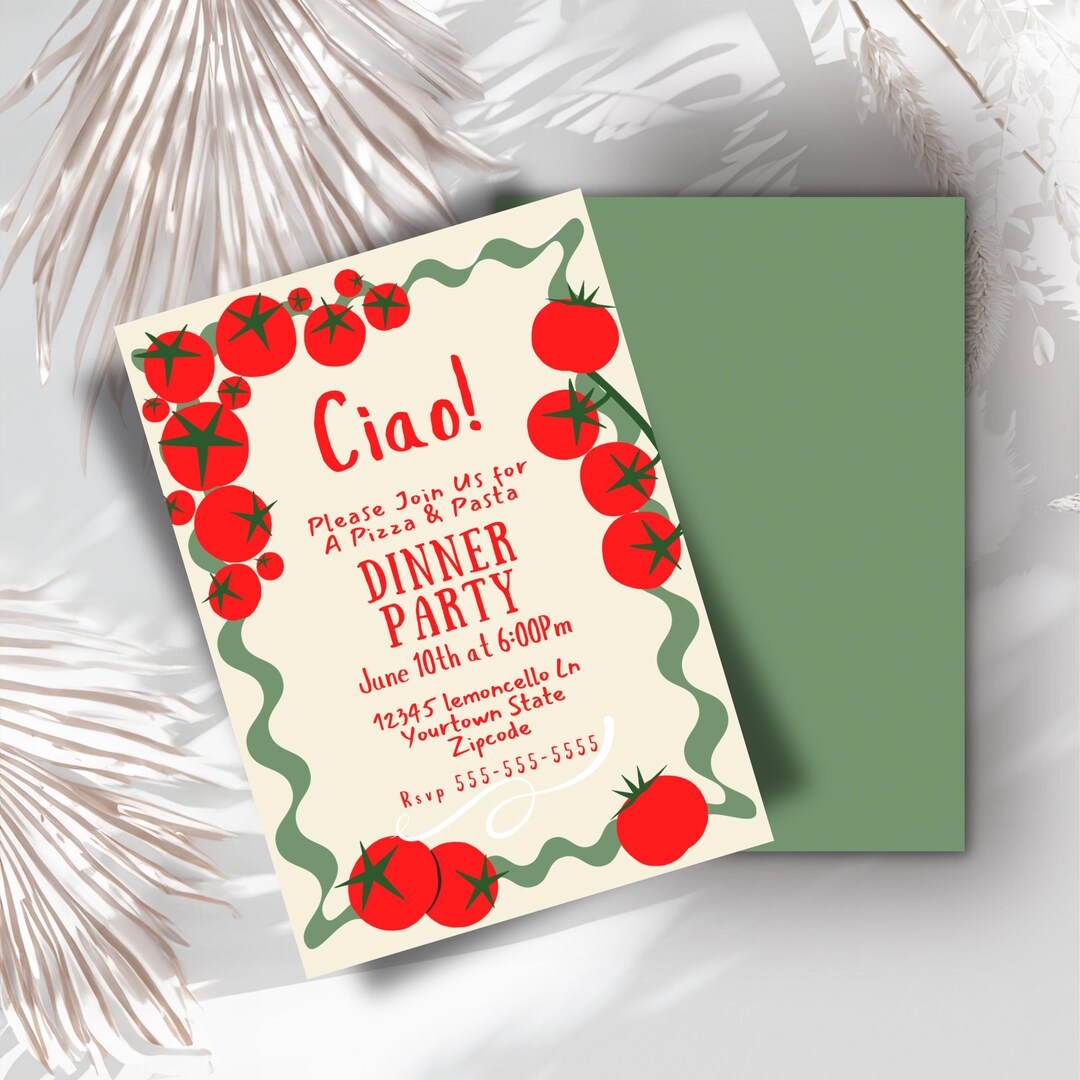 Editable- Italian Dinner Party Invite Italy Mediterranean Illustrated ...
