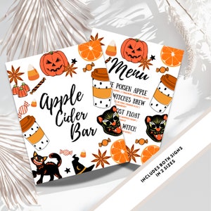 Editable Apple Cider Station Halloween Sign Menu Trick or Treat Hot ...