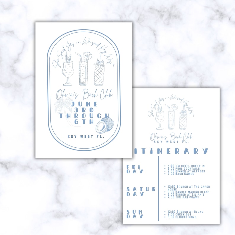 Editable Key West Bachelorette Tropical Invitation Set, Bach Club ...