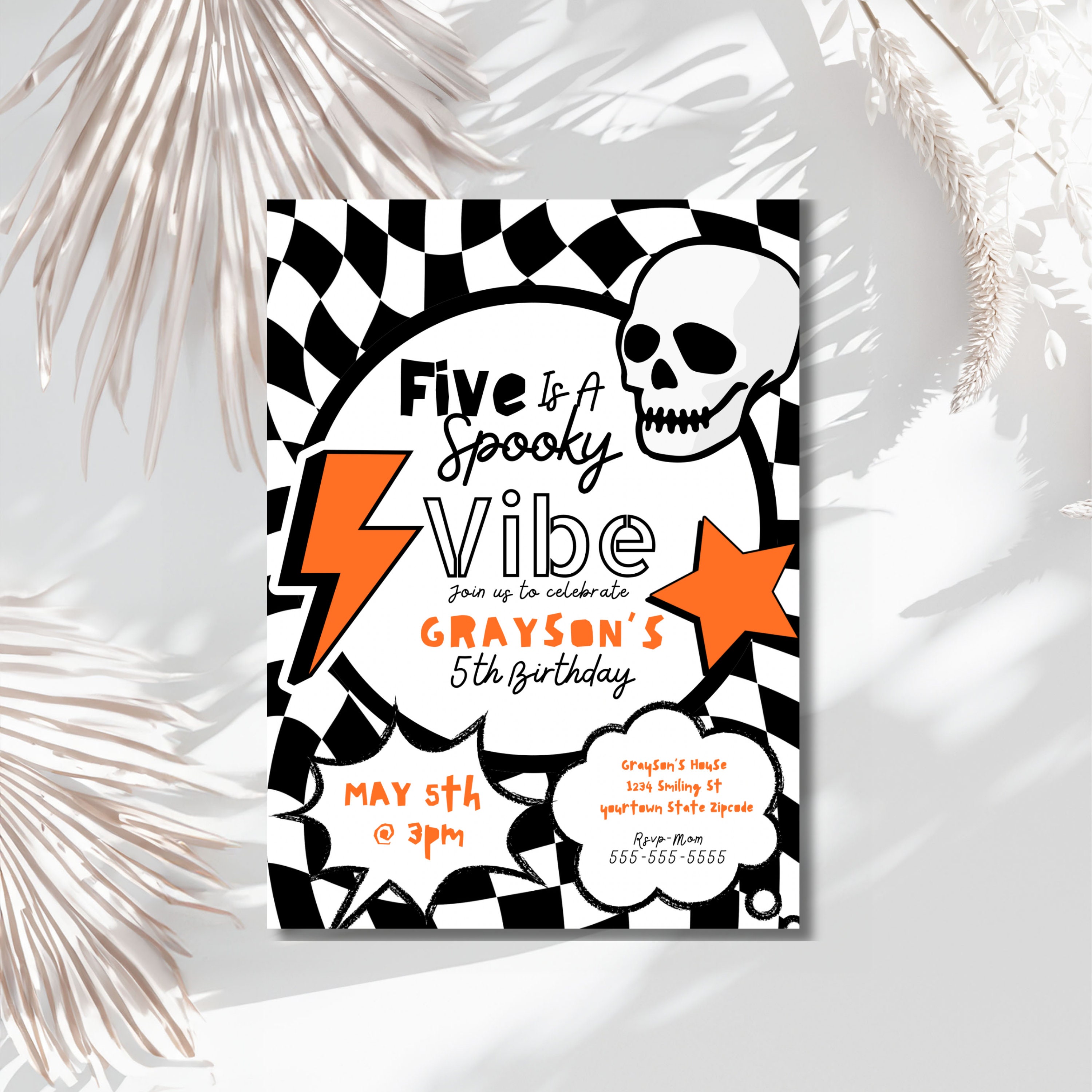Editable Five a Vibe Spooky Dude Invite Cool 5th Birthday Party 90s ...