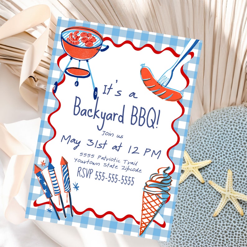 Bbq Cook Out Birthday Editable Party Invitation -4th of July - Doodle ...