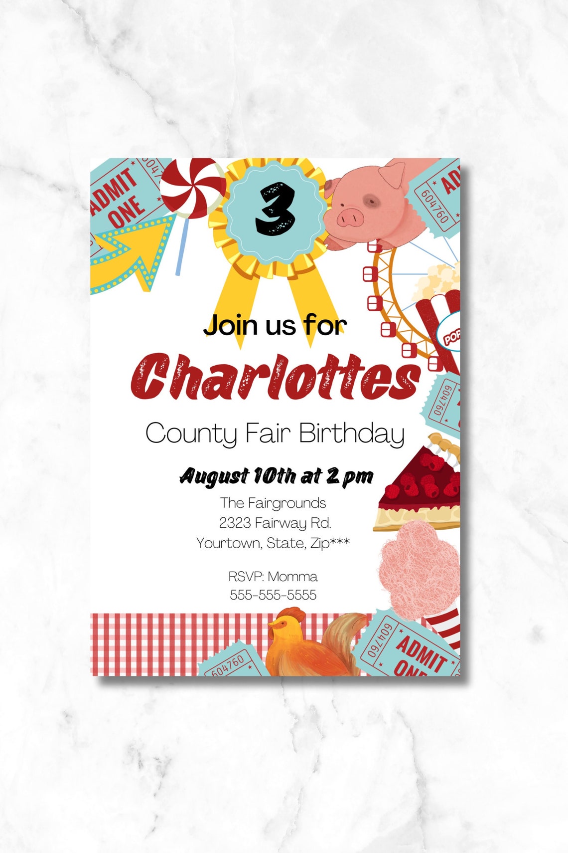 County Fair Party editable Invitation ticket Invitation fair Invitation ...