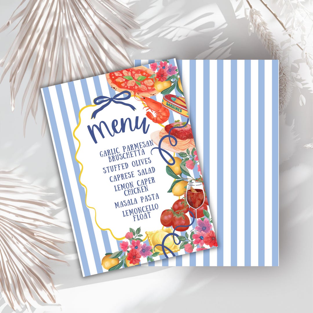 Editable- Italian Summer Dinner Party Menu Italy Mediterranean ...