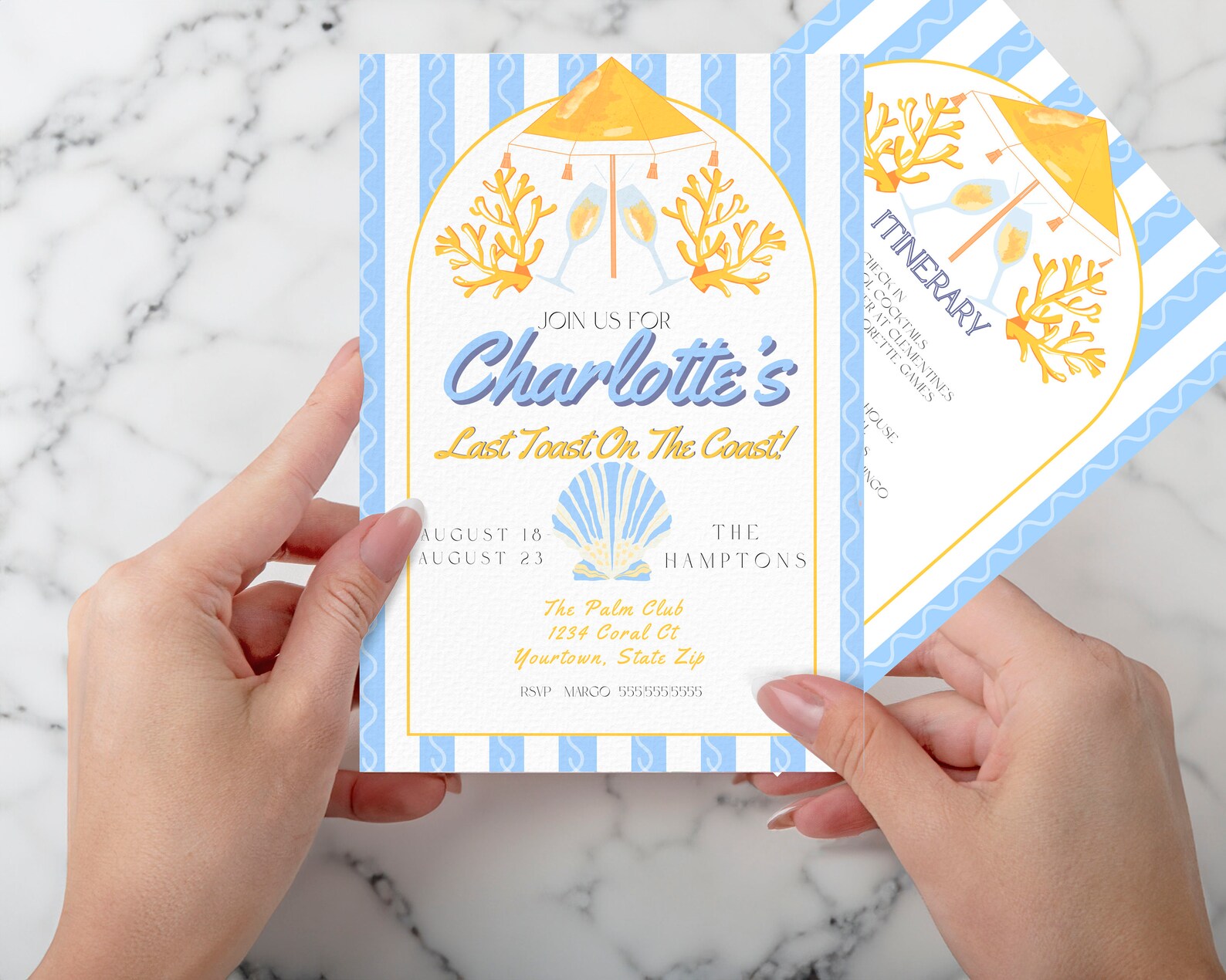 Editable- Coastal Bachelorette Invitation Set, Last Toast on the Coast ...