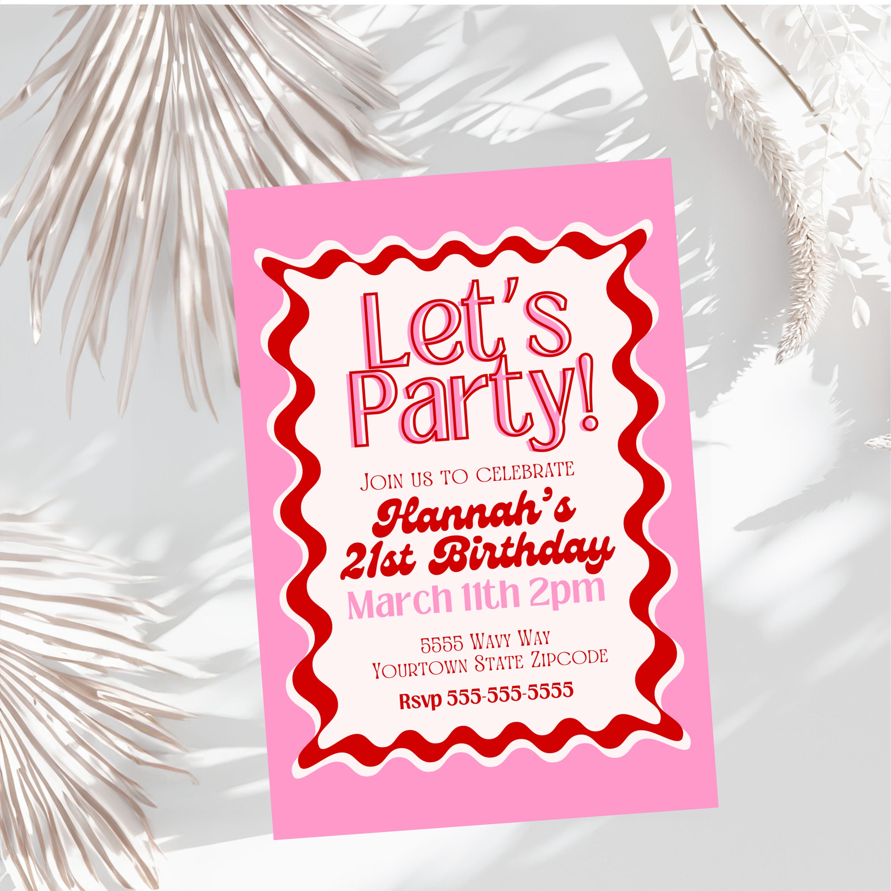 Editable Wavy Retro Preppy Aesthetic Invites, 70s Theme Invite , Wavy ...