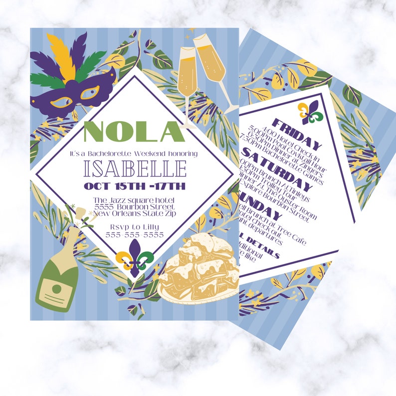 Editable- New Orleans Bachelorette Invitation Set, Beignet Bachelorette Invite, Nola ...
