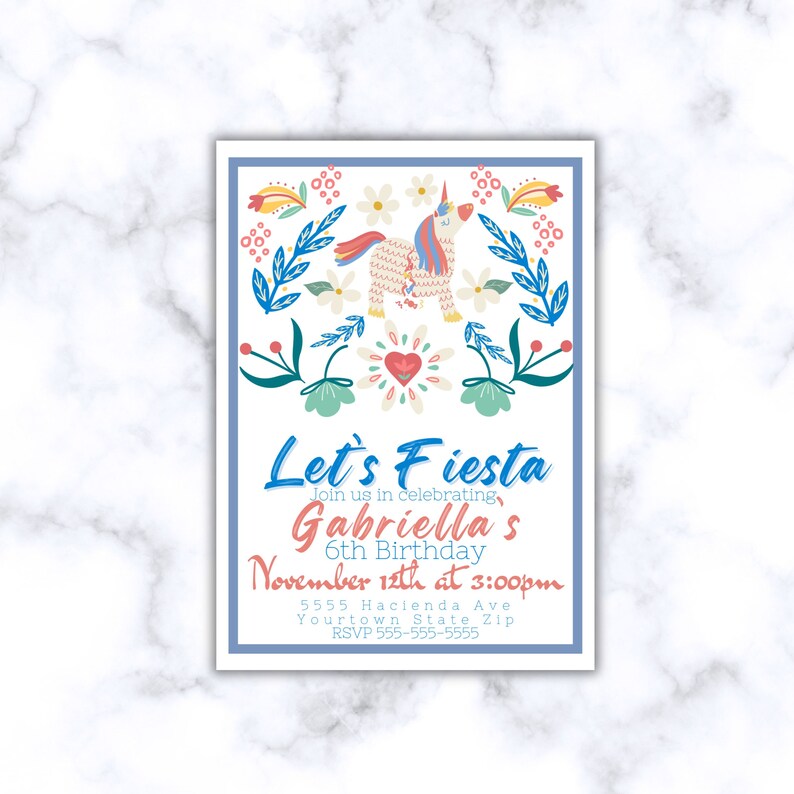 Editable-fiesta Piñata Invitation Colorful Kids Fiesta Mexican Tile ...