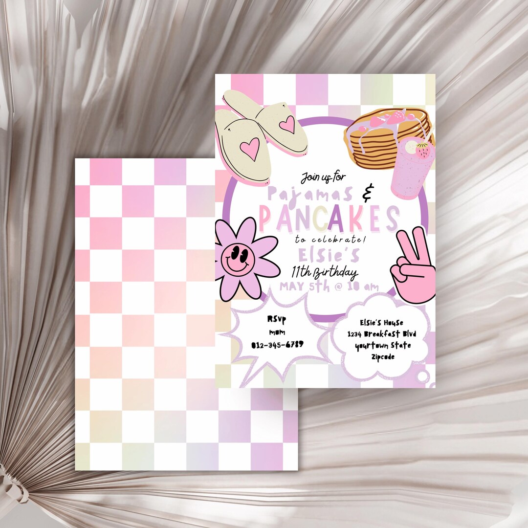 Pajama & Pancake Birthday Party Invitation: Editable Sleepover Invite ...