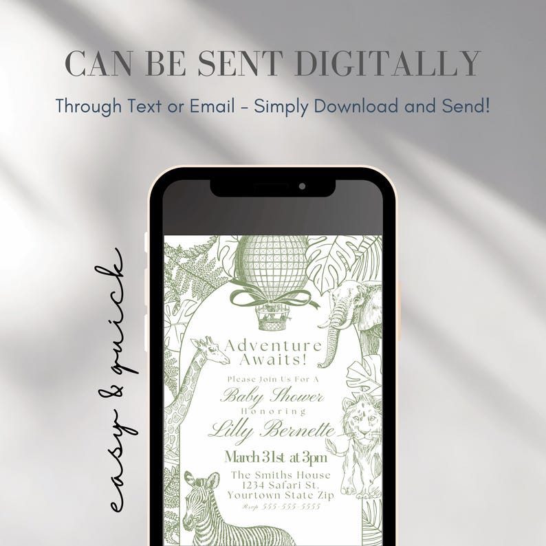 Editable Adventure Awaits Baby Shower Invite Themed Toile Wild Animal ...