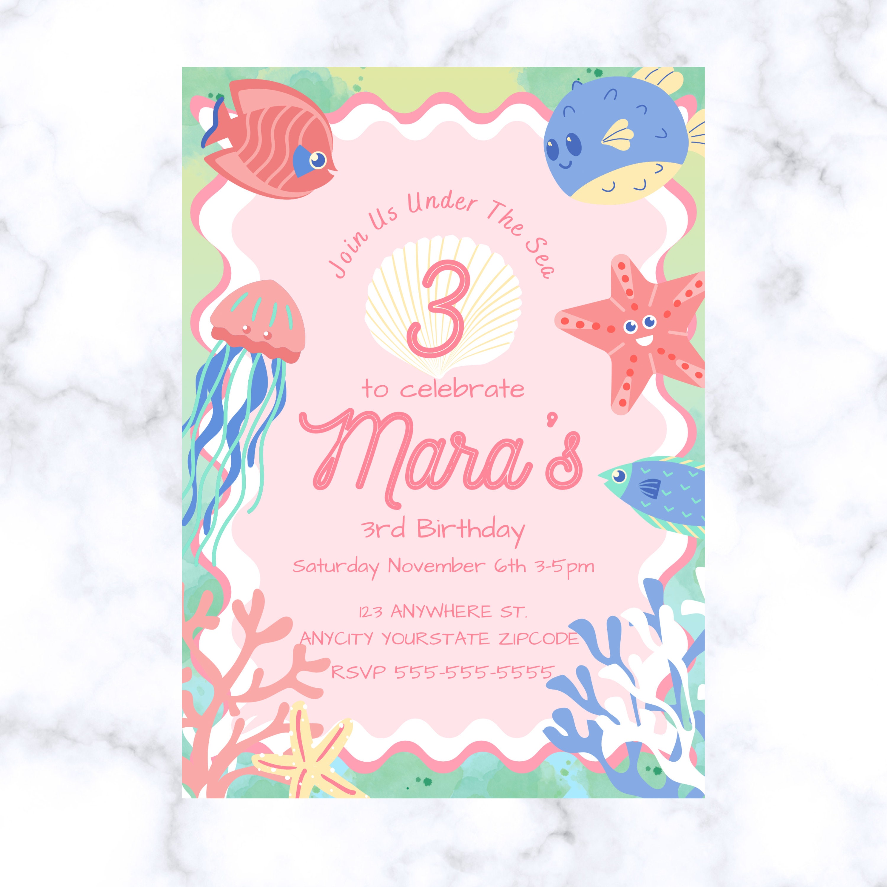 Editable-under the Sea Animals Invite Party Ocean Nautical Birthday ...