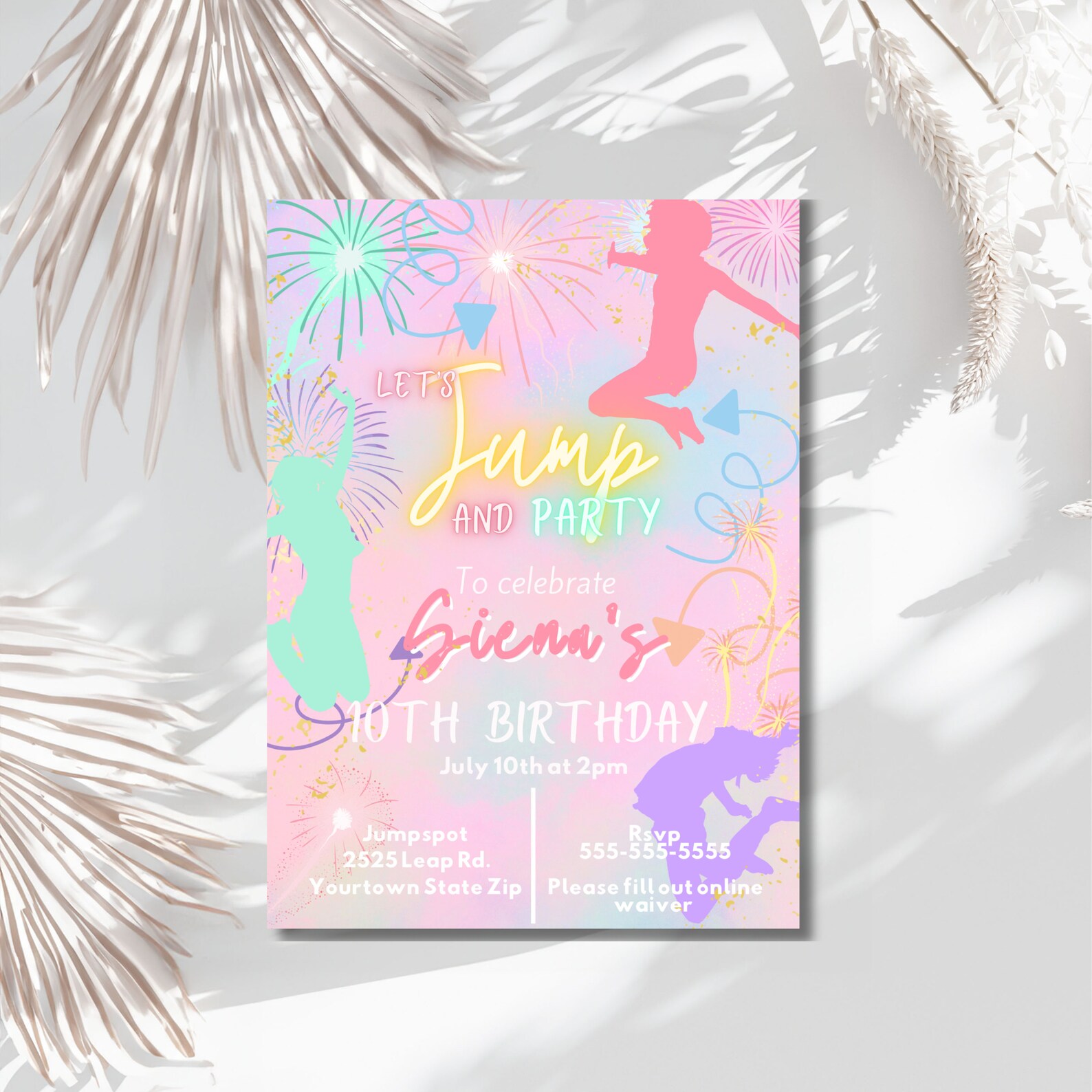 Editable Jump Party Invite Trampoline Park Jump Birthday, Bouncy Castle ...