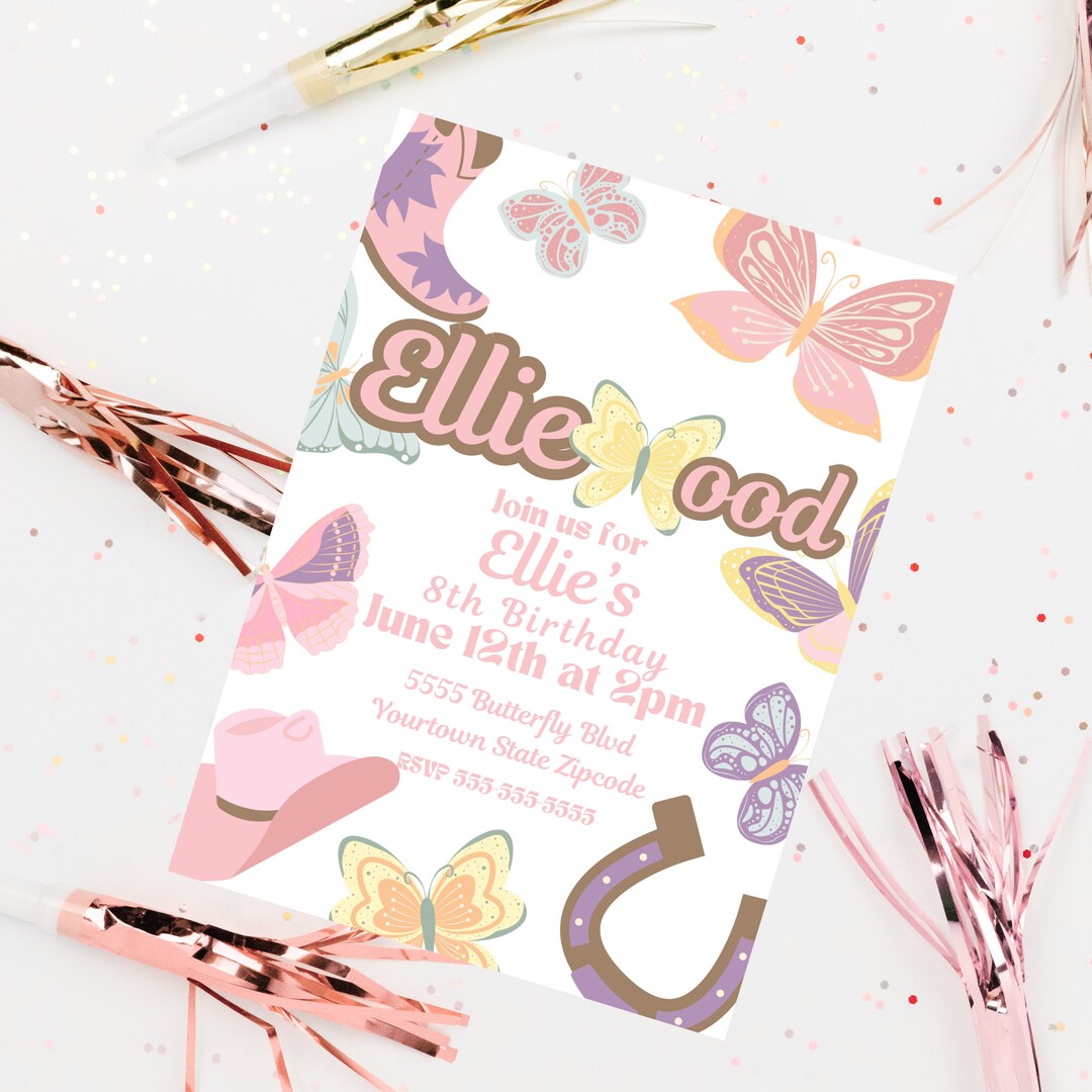 Editable Dollywood Butterfly Birthday Invitation: Cowgirl Rodeo Party ...