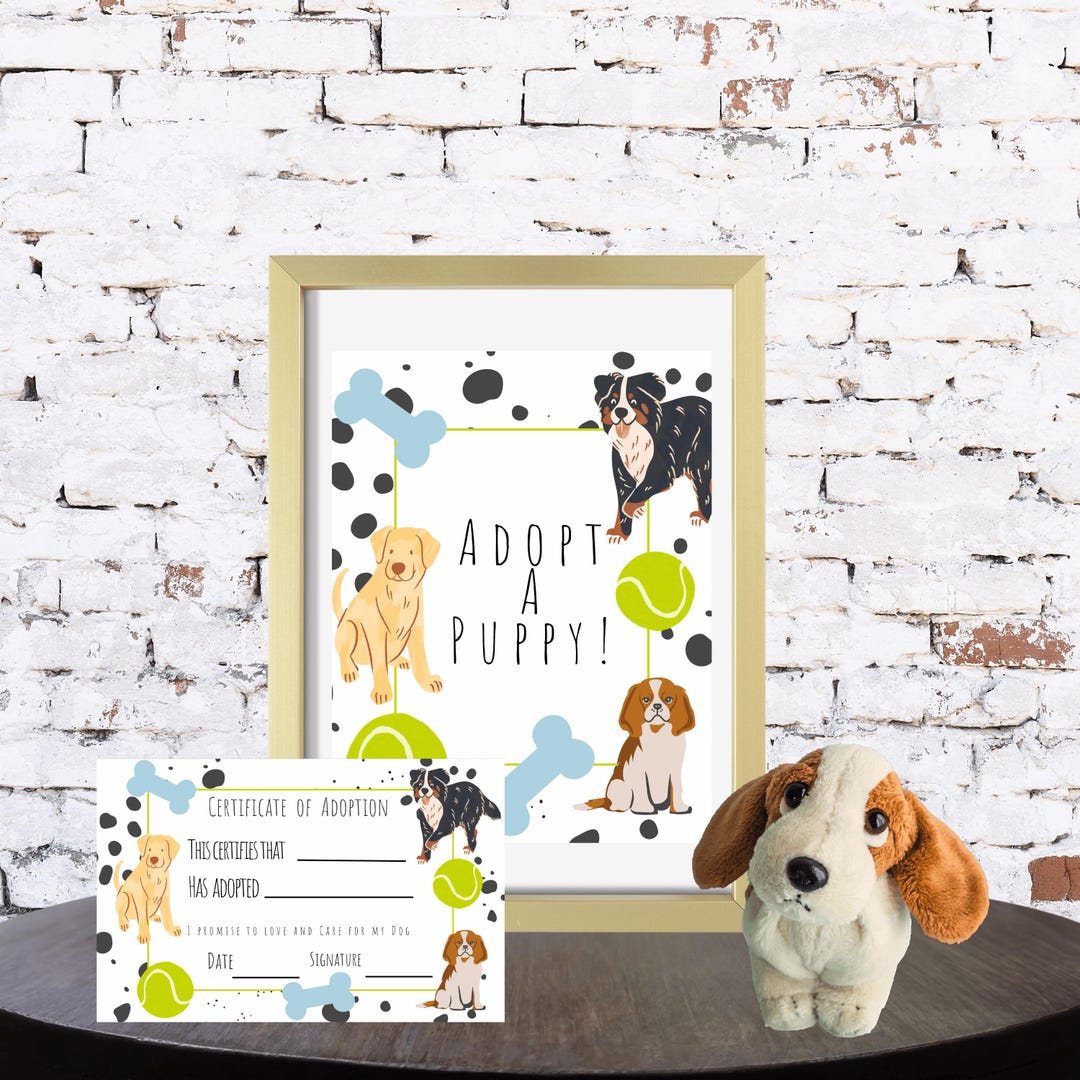 Editable ADOPT A PUPPY Certificate Printable Puppy Pawty Favor Adopt ...