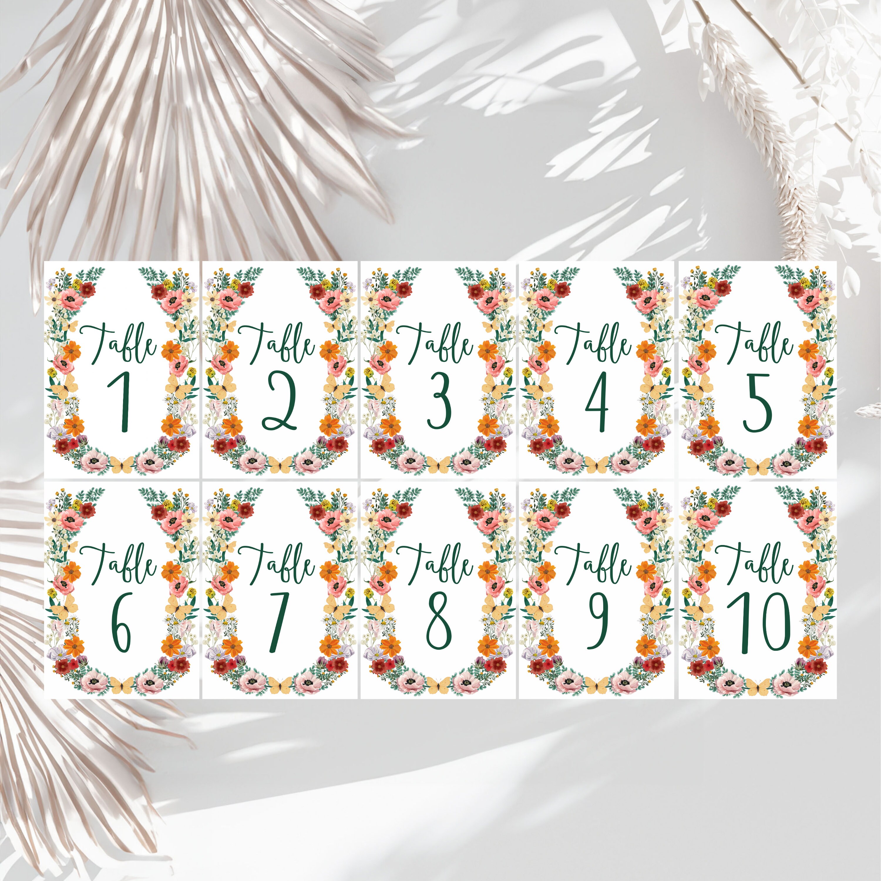 Editable Floral Wedding Table Numbers Wildflower Wedding Autumn ...