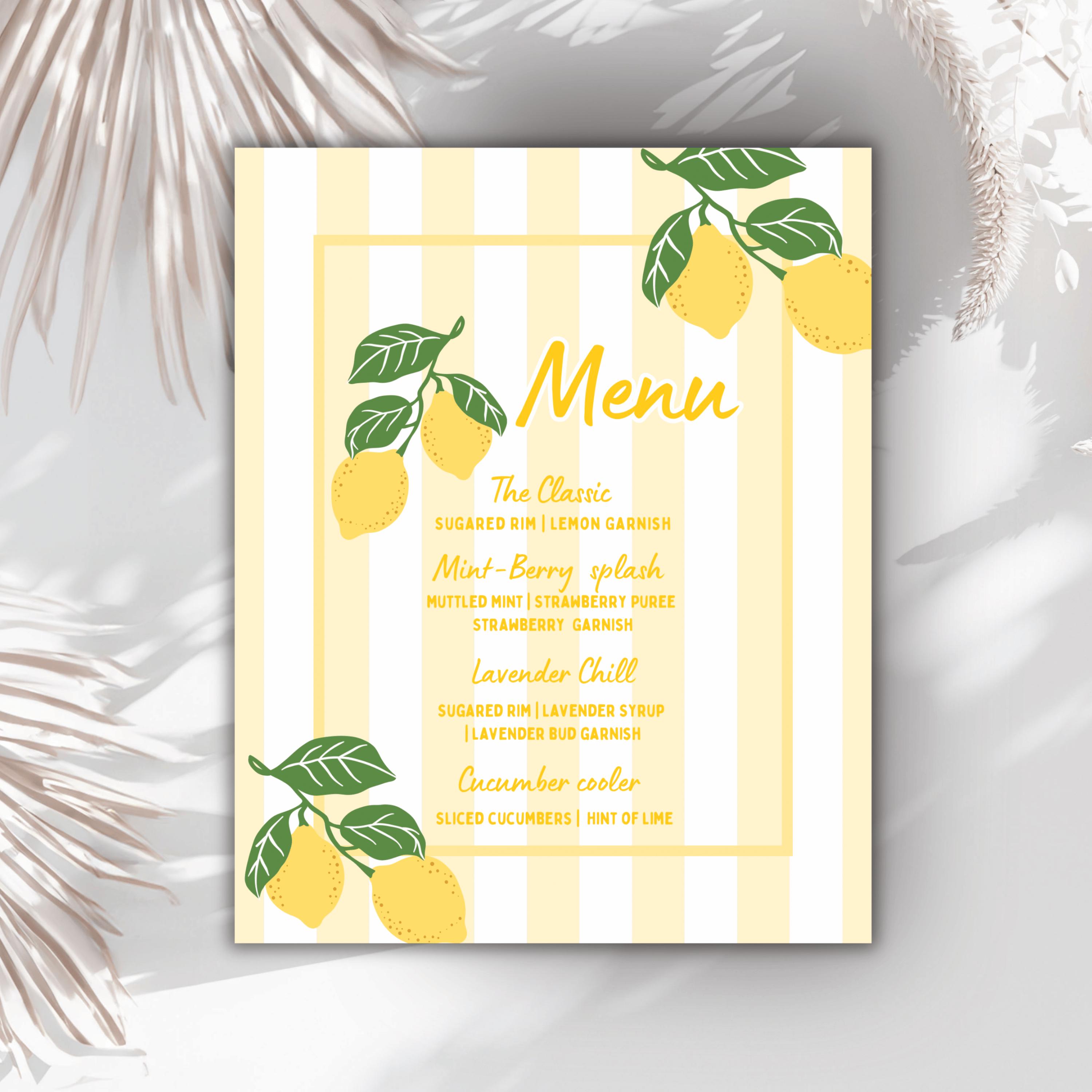 Editable Lemonade Stand Sign & Menu: Printable Party Decor (8x10, Canva ...