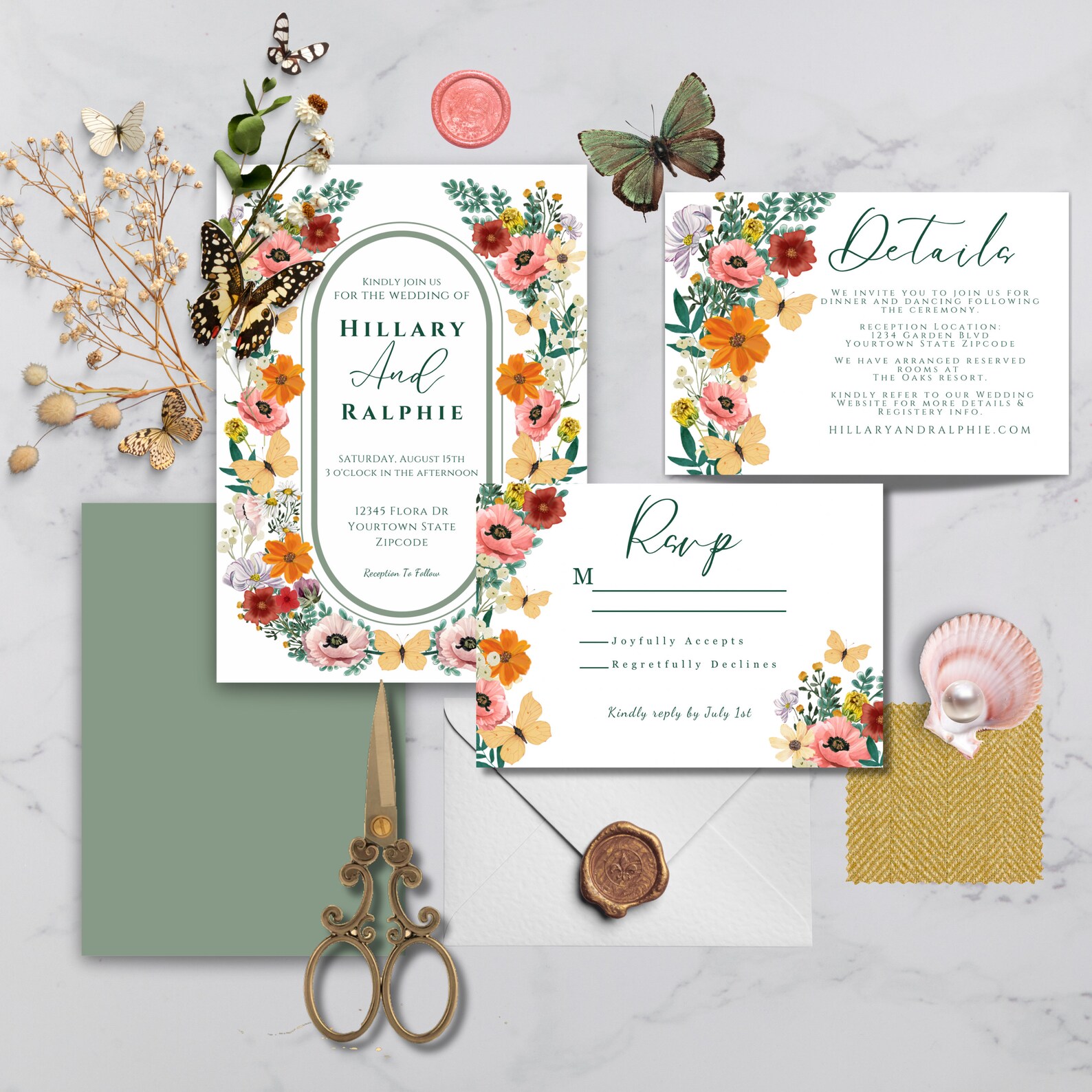 Editable Fall Floral Wedding Suite Rsvp Invite Wildflower Wedding ...