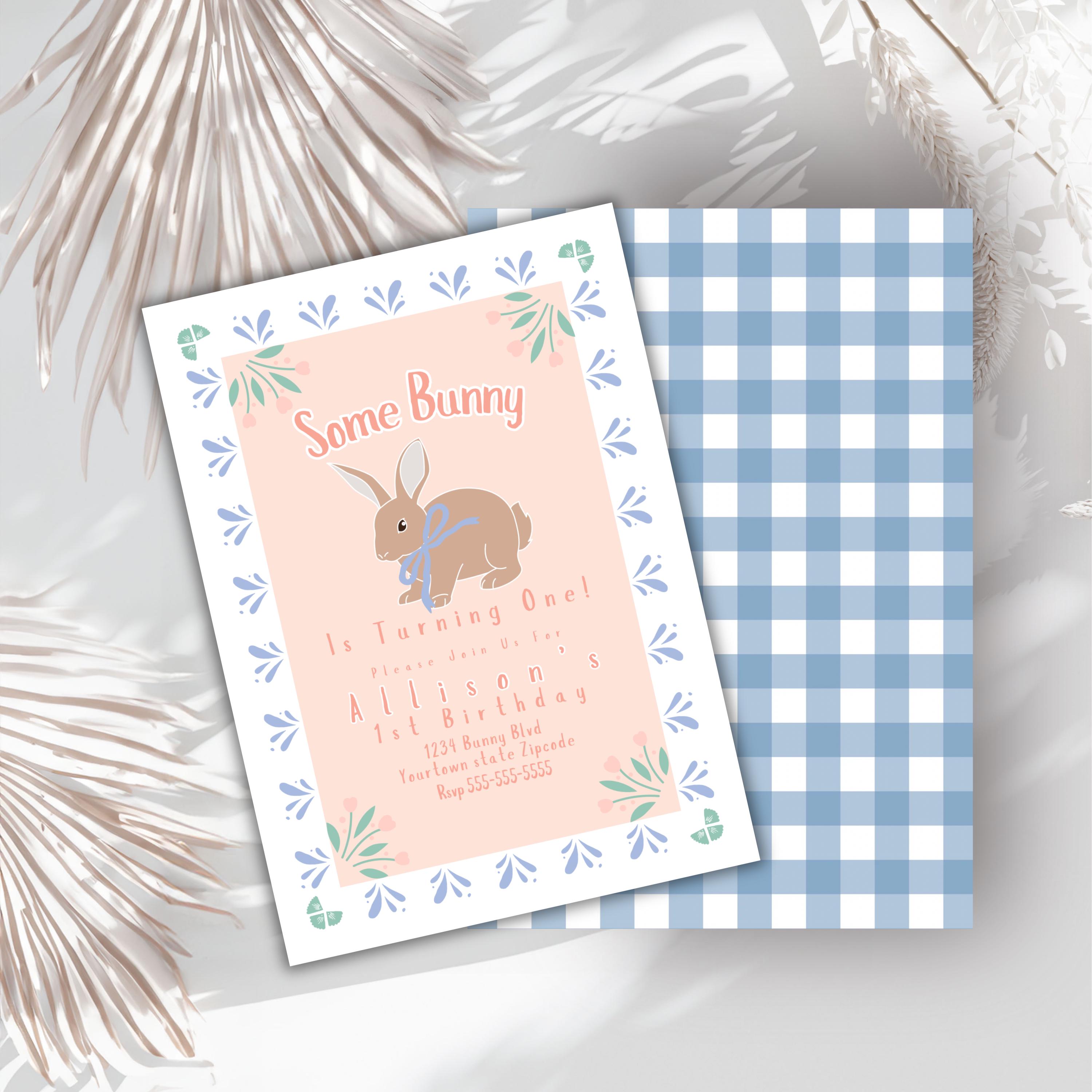 Editable- Some Bunny First Invite Blush Bow Birthday Idea Bunny Invite ...