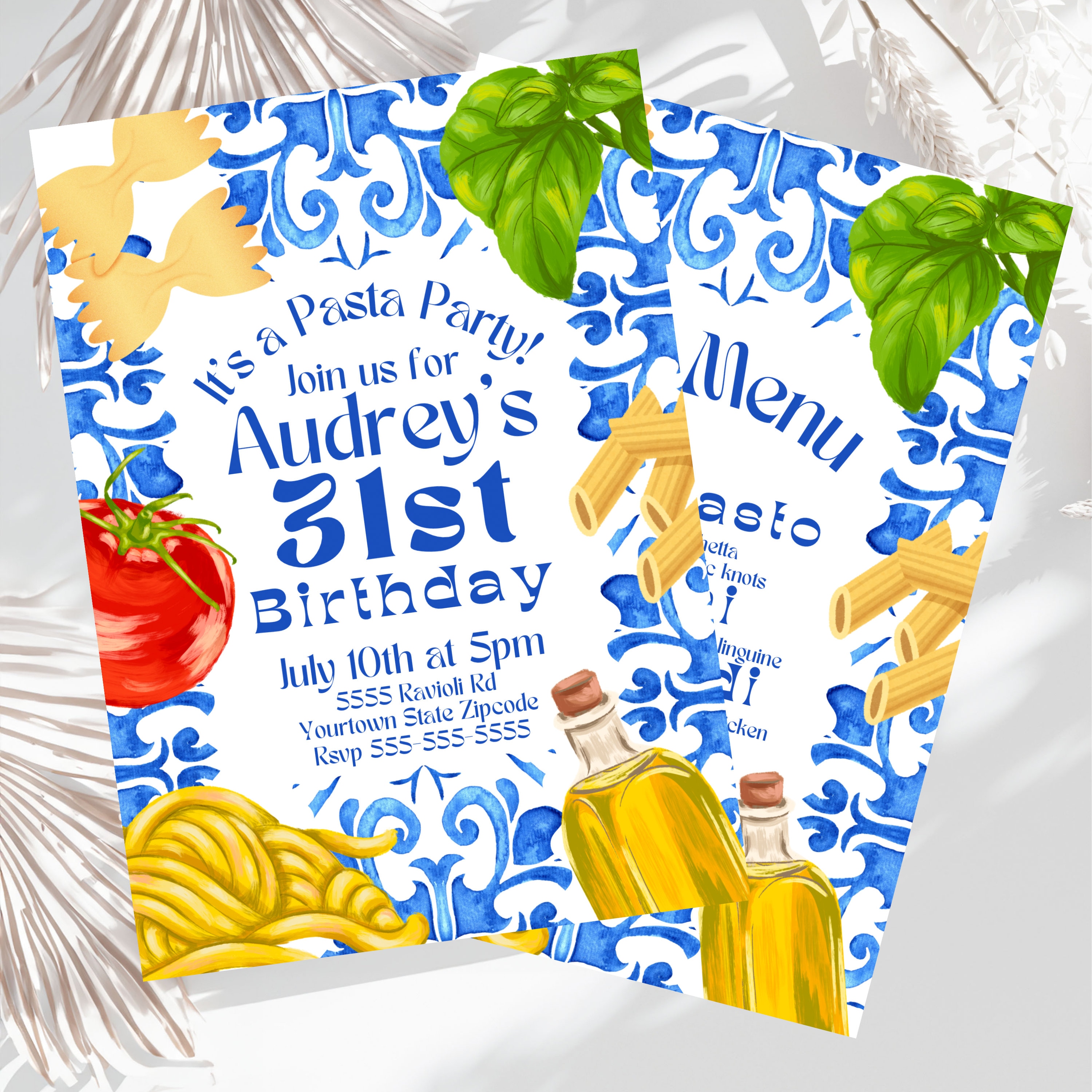 Editable- Italian Dinner Party Invite , Menu , Pasta Birthday Thats ...