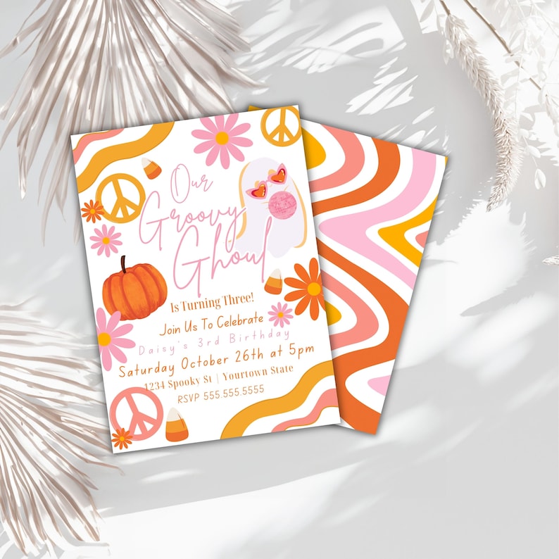 Editable Groovy Ghost Disco Birthday Invitation Halloween Ghoul 70s ...