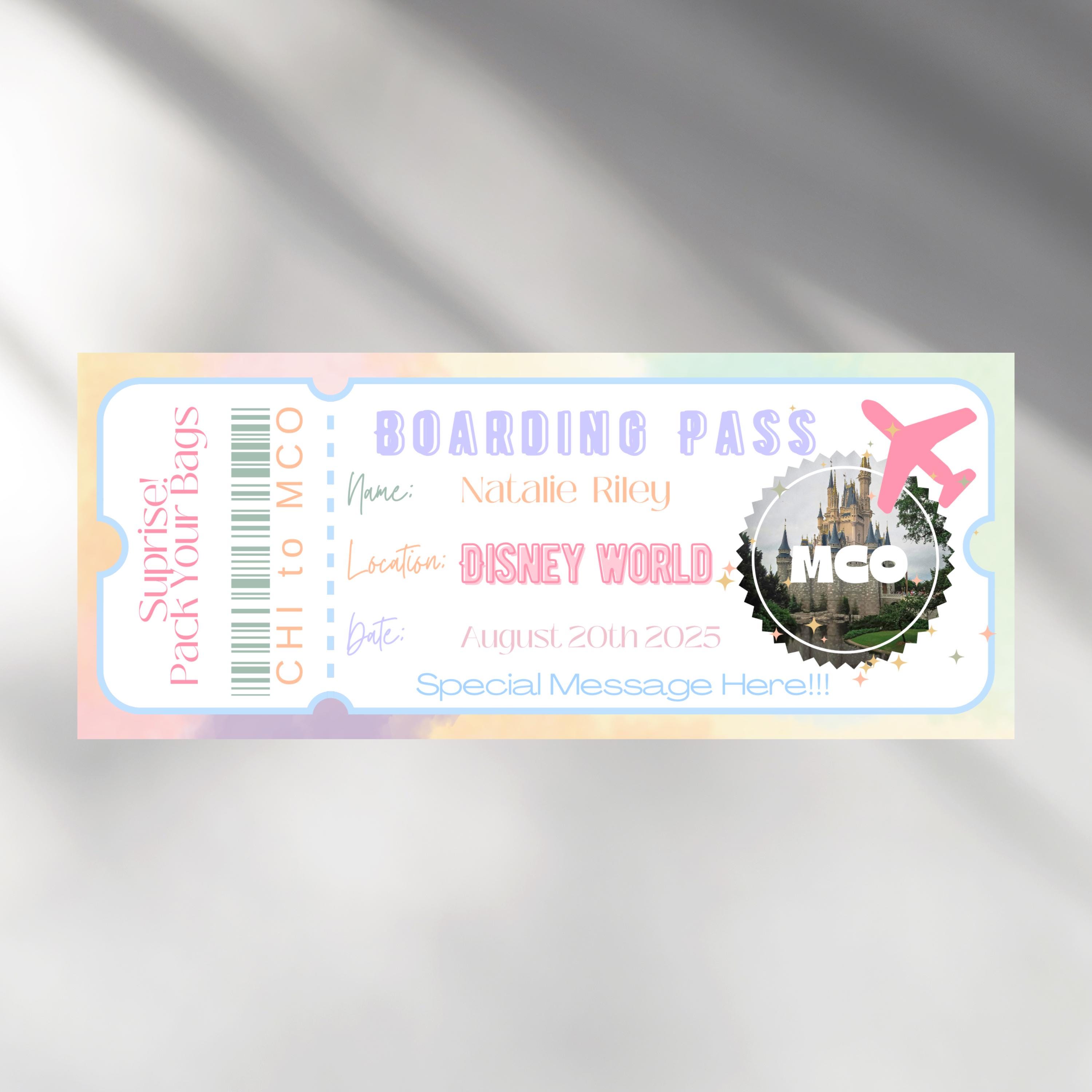 Editable Disney Trip Boarding Pass Template Suprise Boarding Pass ...
