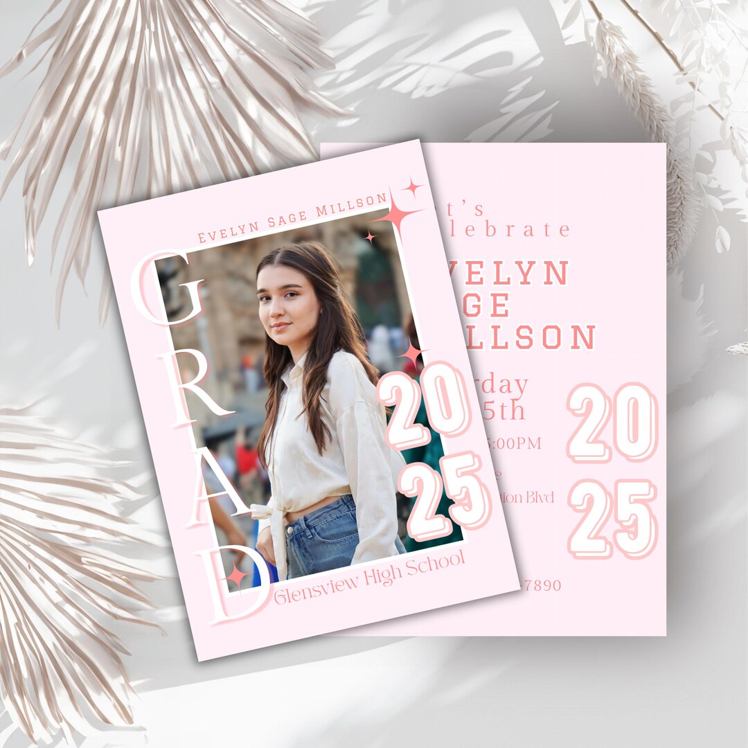 Editable Preppy Graduation Photo Invitation Open House Class of 2025 ...