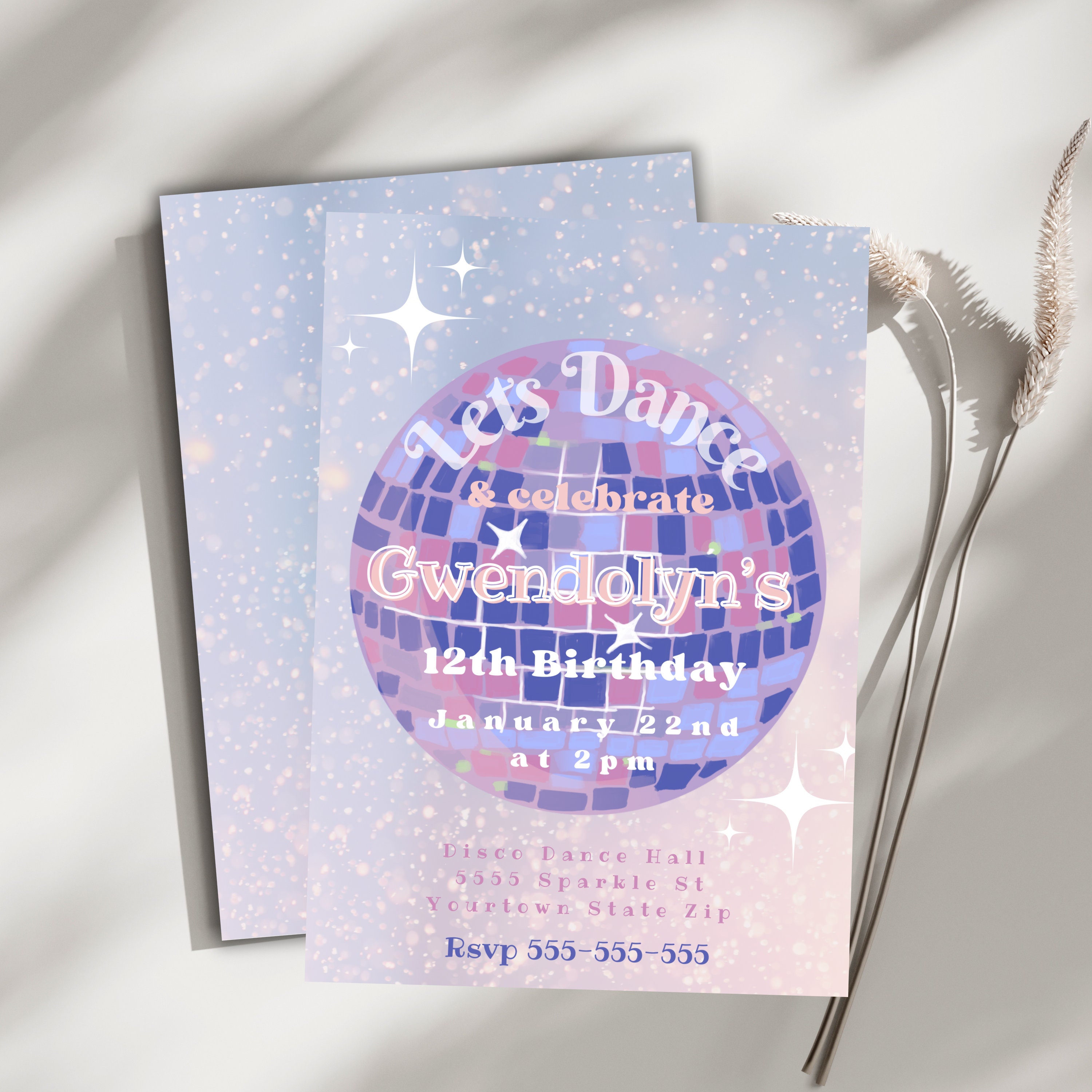 Editable Disco Ball Birthday Invitation, Groovy Dance Party (digital ...