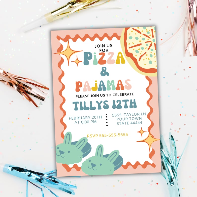 Pizza & Pajamas Sleepover Invitation: Girls Slumber Party (editable ...